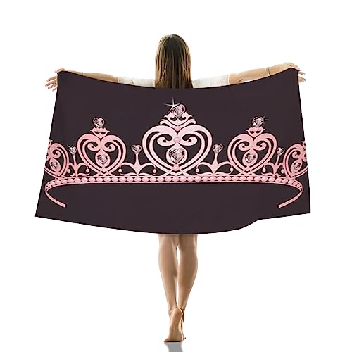 Gyapuk Crown Pattern,Horizontal Oversized Beach Towel,Pale Colored Crown Diamond,Extra Large Big Pool Swim Travel Soft Towels Blanket for Adult Women Men,Pink Black,30x60in(76x152cm)