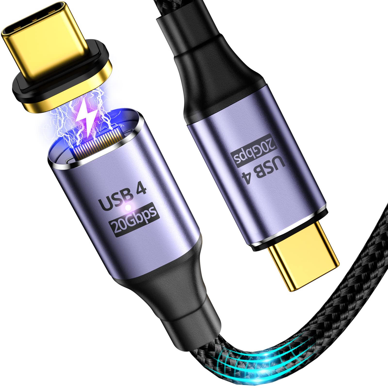 DuHeSin 100W Magnetic USB C to USB C Charging Cable, 24Pin PD Fast Charge USB 4 20Gbps Data Transfer 8K@60Hz Video for MacBook Pro/Air and More Type C Phones (6.5ft)