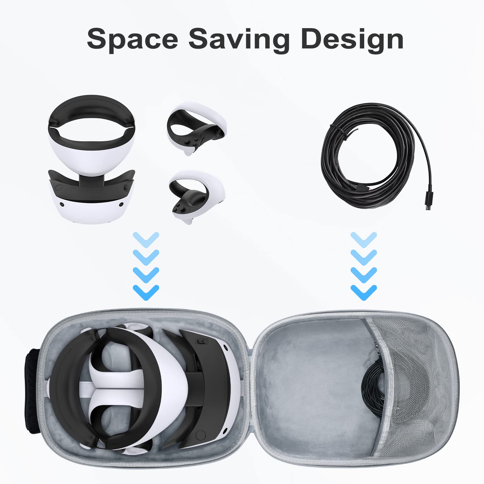 FASTSNAIL Hard Carrying Case & Accessories Bundle Compatible with PS VR2, Protective Storage Case with Lens Protector, Shoulder Strap and Velcro Strips, Portable for Travel and Home Storage