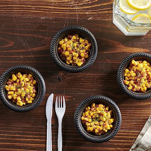 PLASTICPRO 100 PCS Black Plastic Bowls Light Weight 5 oz Small Plastic Soup Bowls Black Salad Dessert Plates Disposable for Party and Wedding