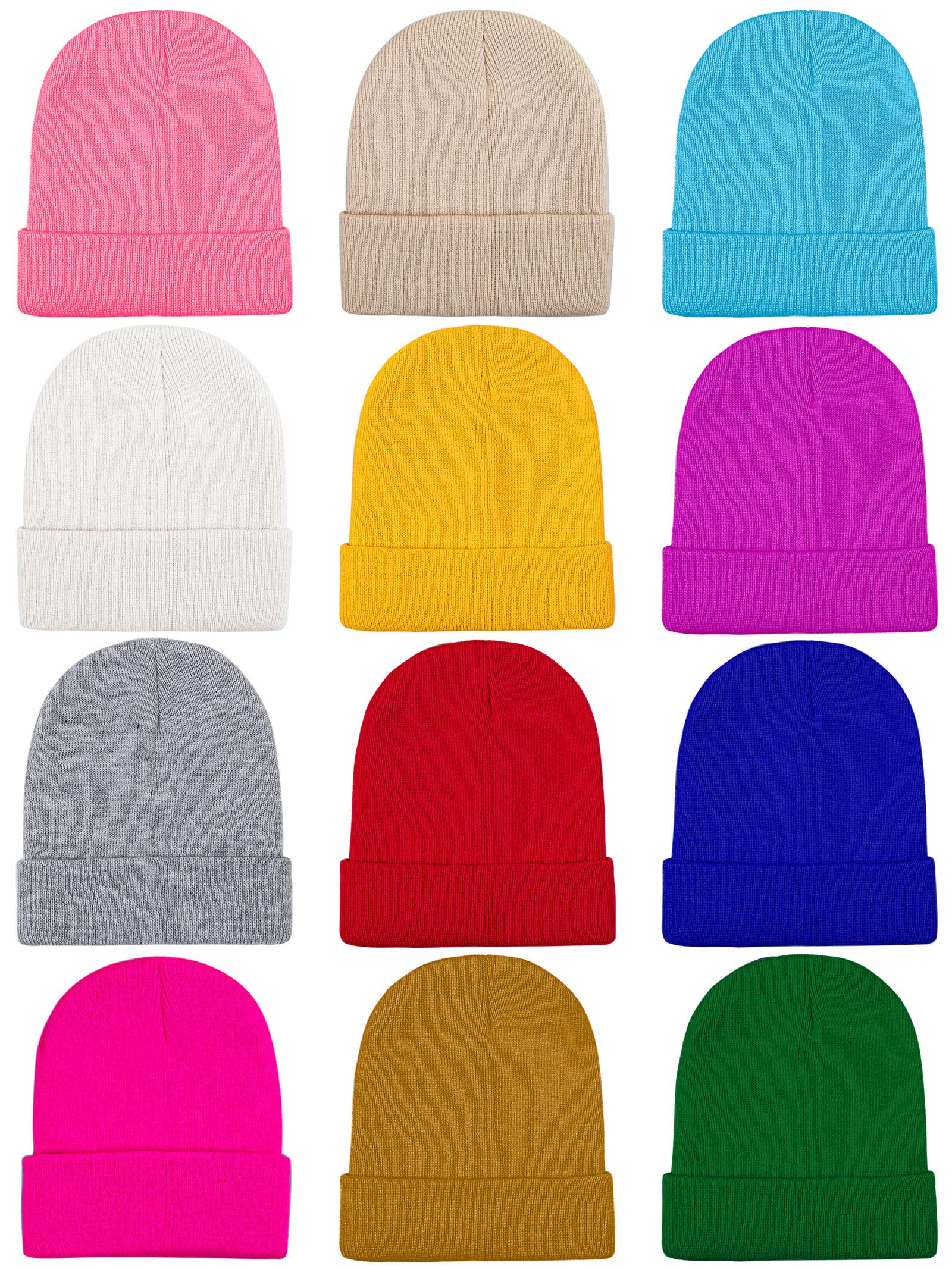 Cooraby 12 Pack Knitted Winter Beanies Acrylic Warm Skull Cap Cuff Watch Hat for Men or Women