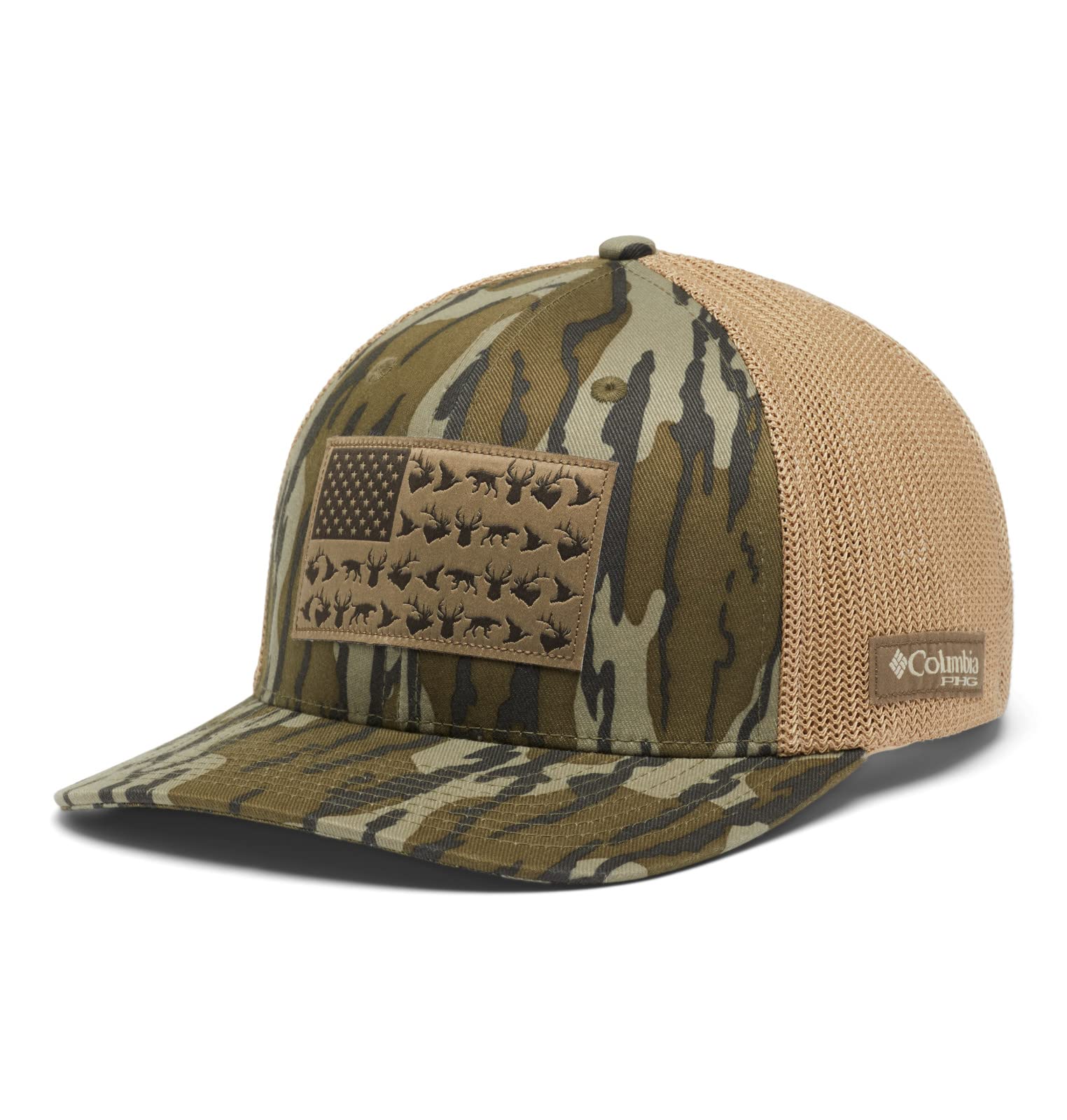 Columbia Unisex PHG Camo Mesh Ball Cap - High, Bottomland/Game Flag, Large/X-Large