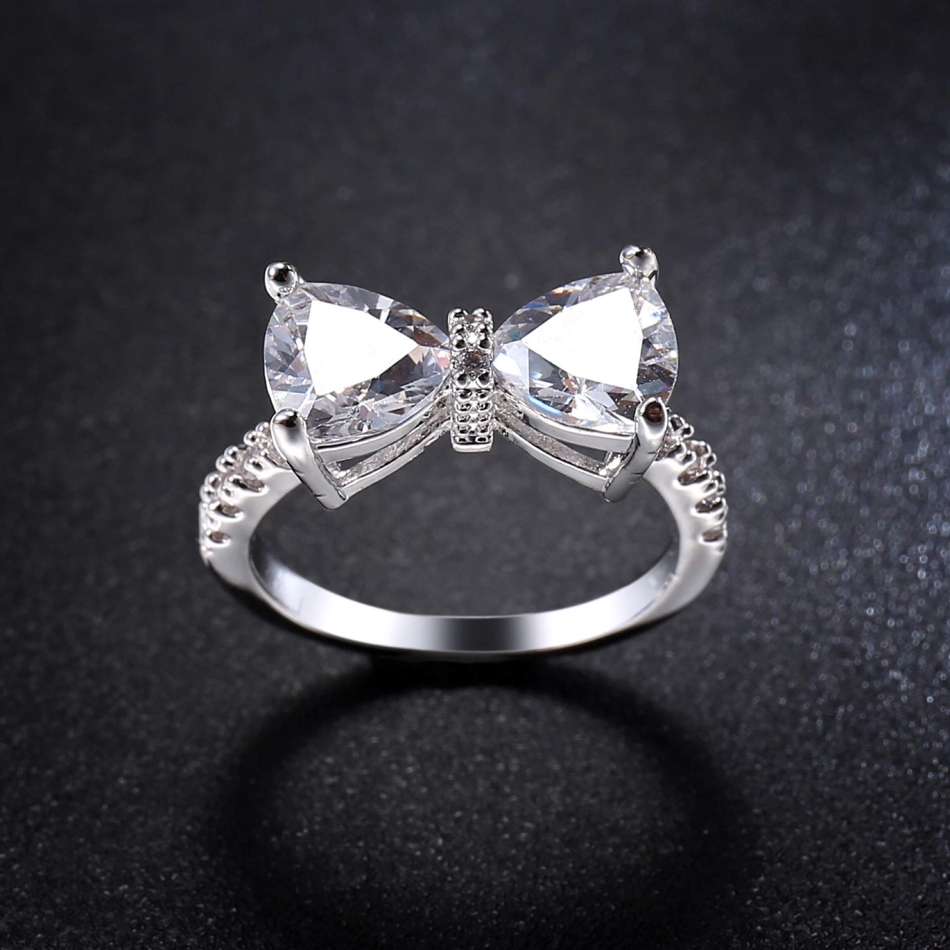 chenwei Size 6-10 white fashion bow ring heart-shaped cubic zirconia bow white gold plated eternity ring to give girlfriend a holiday gift (8)