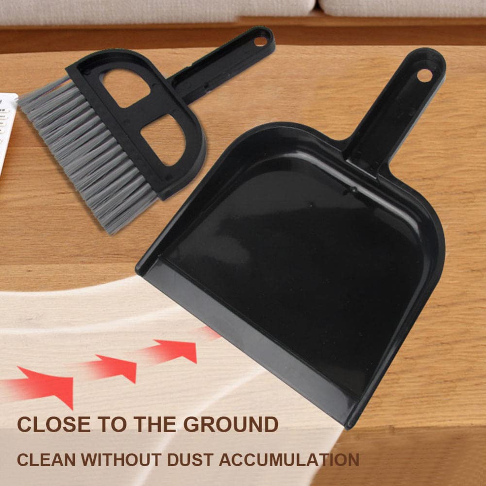 FEMUN Small Broom and Dustpan Set, Hand Broom, Desktop Keyboard Broom, Plastic Mini Broom and Dustpan Set, Home Multifunctional Small Broom, Kitchen Gadgets, for Desk, car and pet Waste (Black)