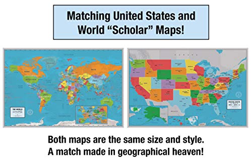Laminated United States Scholar Map Poster | Educational Elementary School Version | Easy-to-Read Large Labels | 36โ x 24โ | Shipped in a Tube, Not Folded | Great for The Home or Classroom