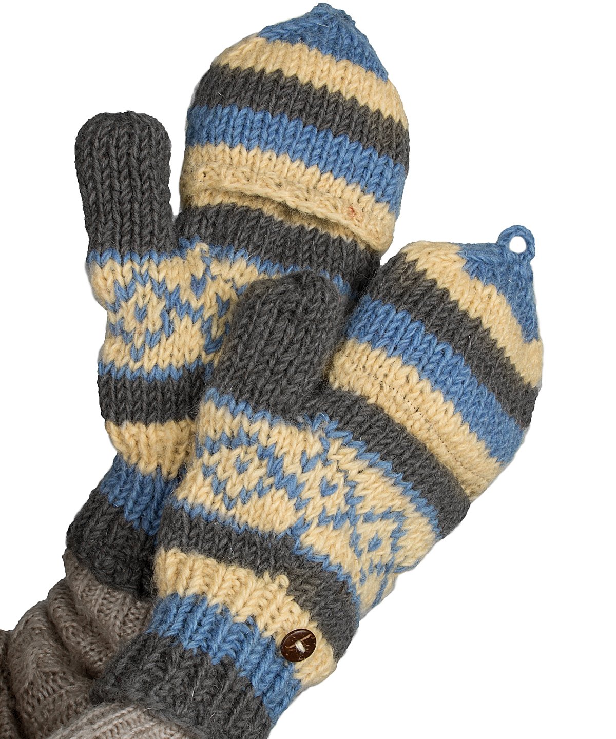 Convertible 100% Wool Mittens Gloves Soft Pure Winter Warm Thinsulate Thermal, Blue, Medium