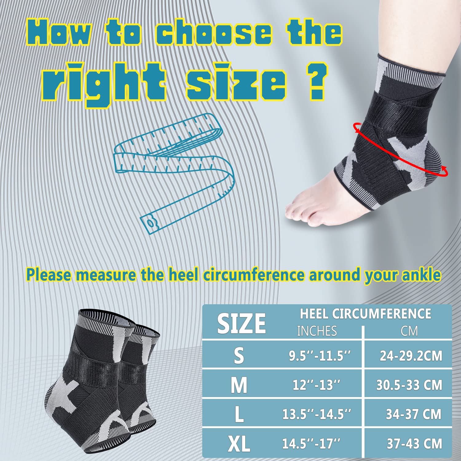 Dr.Welland 2 Pack Foot Sleeve Ankle Brace Compression Support Sleeve for Injury Recovery, Swelling, Joint Pain, Sprained Ankle, Achilles Tendon, Heel Spurs, Plantar Fasciitis with Adjustable Strap.