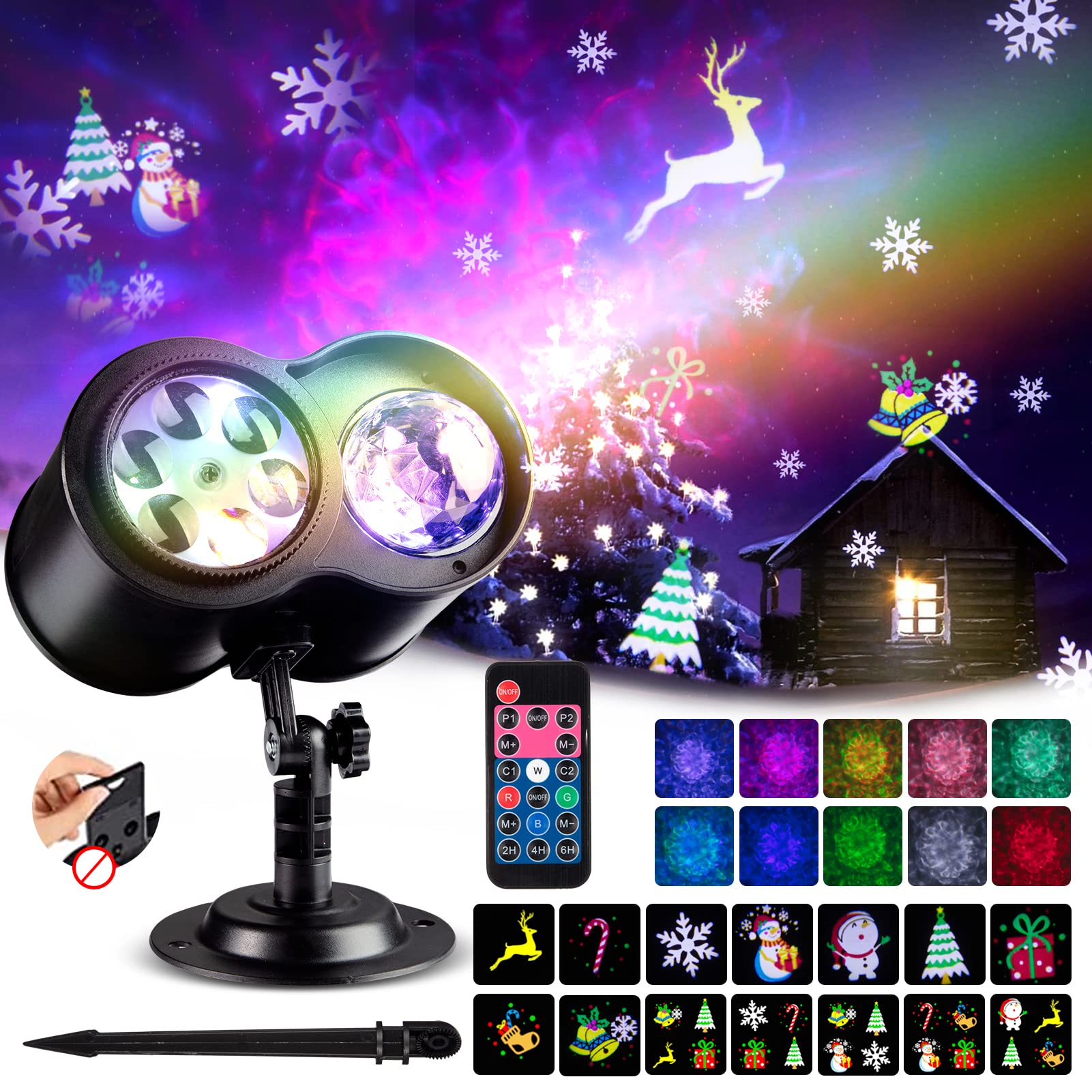 SOLLED Christmas Projector Lights Outdoor, Never-Fading Patterns & 3D Ocean Wave, Waterproof Holiday Decorative Light with Remote Timer, LED Christmas Lights for Indoor Home Party Xmas Decorations