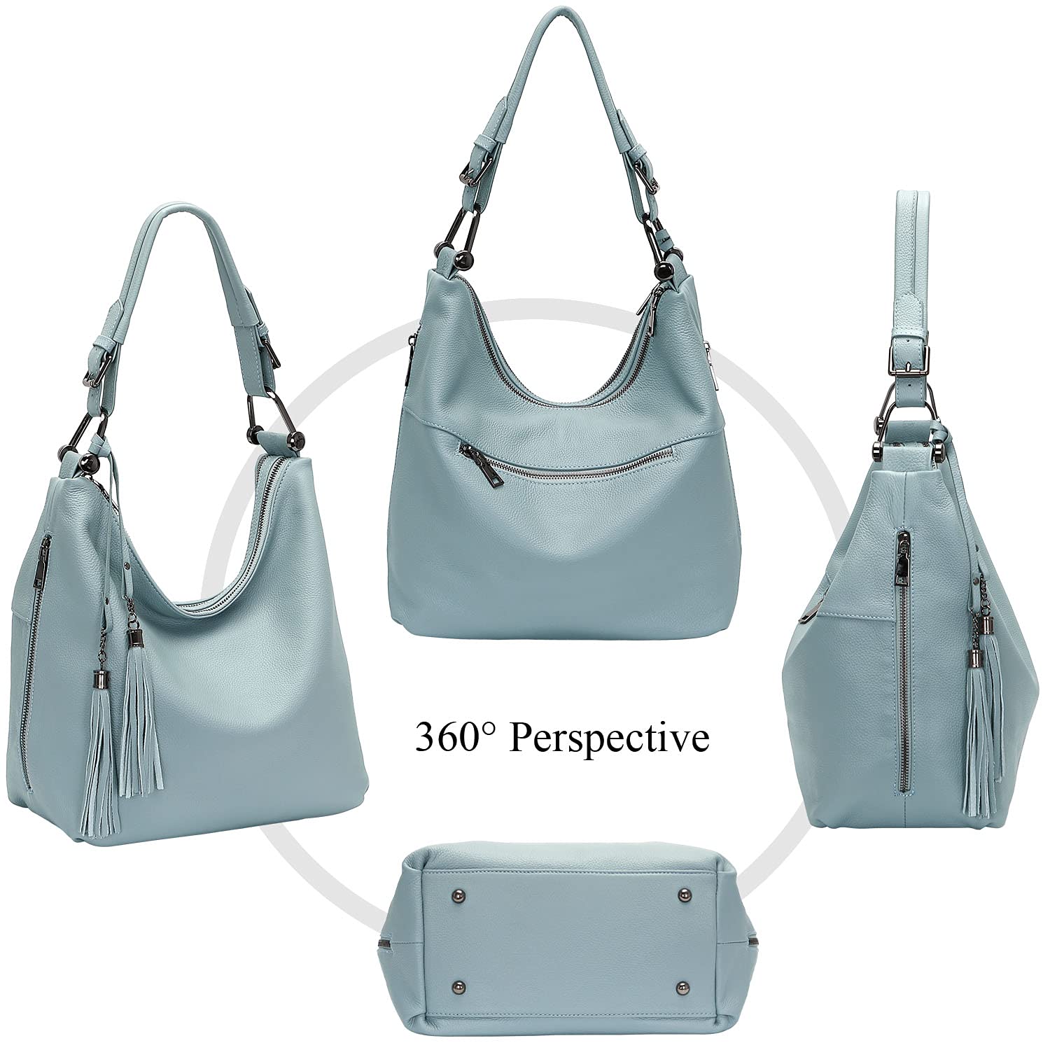CHERISH KISS Soft leather Purses and Handbags Hobo Bags for Women Large Shoulder Bag with Tassel(K2 Light Blue-1)