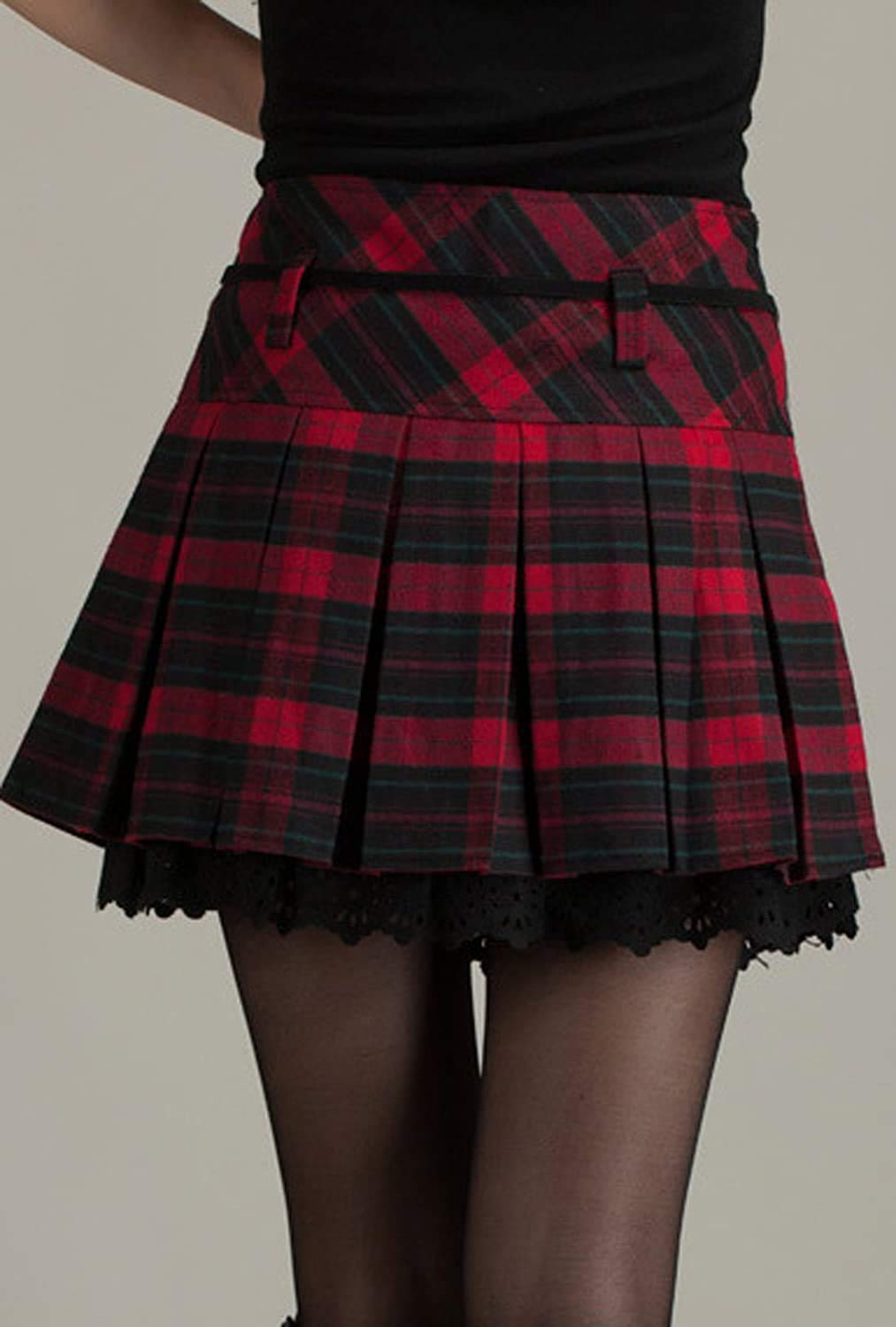 chouyatou Women's A-Line Plaid Wool Blend Pleated Skirt Side Zipper Medium Red