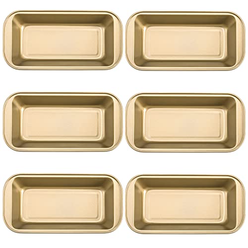 Lawei 6 Pack Nonstick Loaf Pan, 8.5 x 4.3 Inch Carbon Steel Kitchen Baking Bread Pan, Bread and Toast Baking Mold with Easy Grips Handles, Metal Bakeware Pan for Breads, Meatloaf, Gold