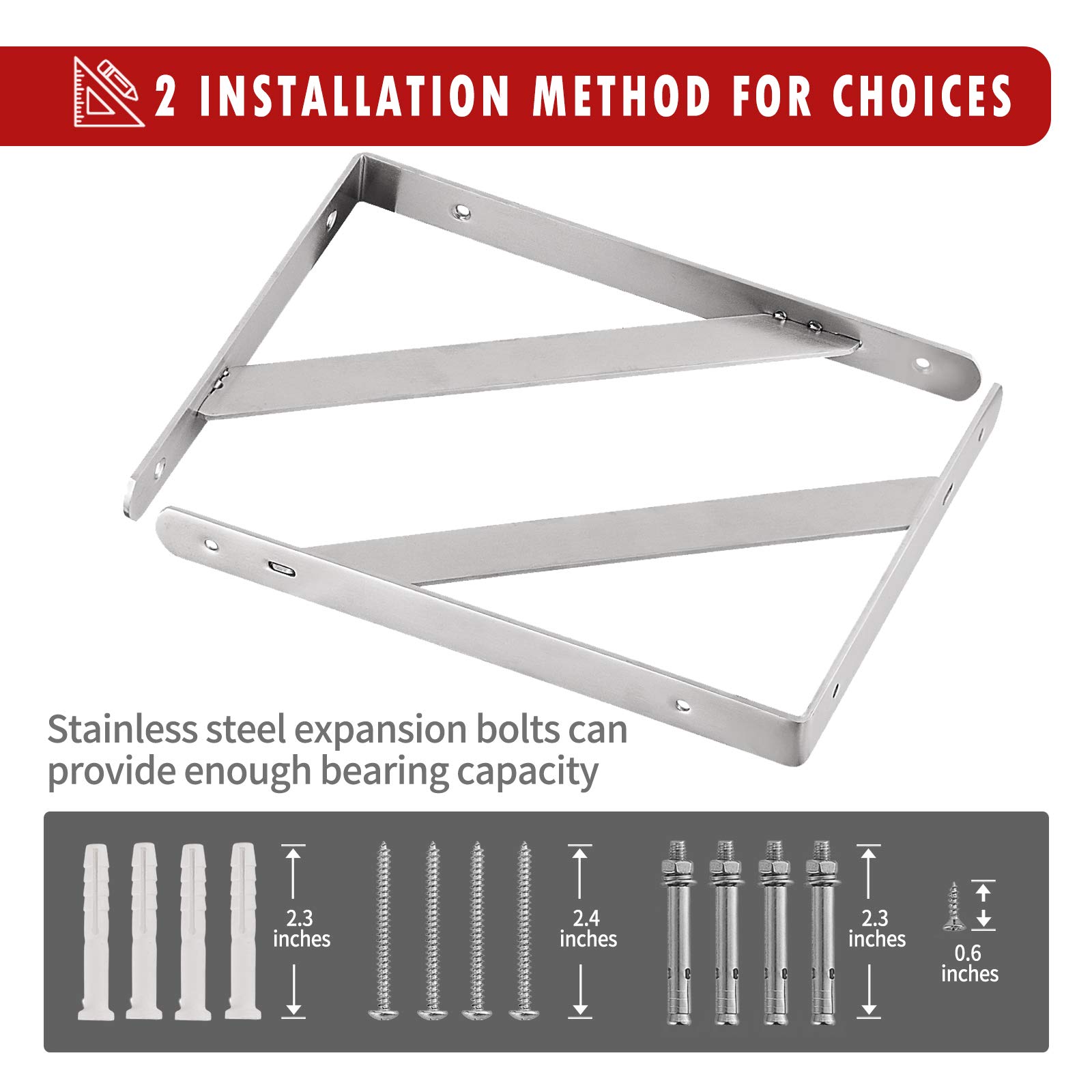 COOC2 14β X 10" Shelf Bracket, Max Load: 440 lb/ 200KG Heavy Duty Stainless Steel Solid Welding Brackets for Table Bench, Space Saving DIY Desktop Table top, Pack of 2