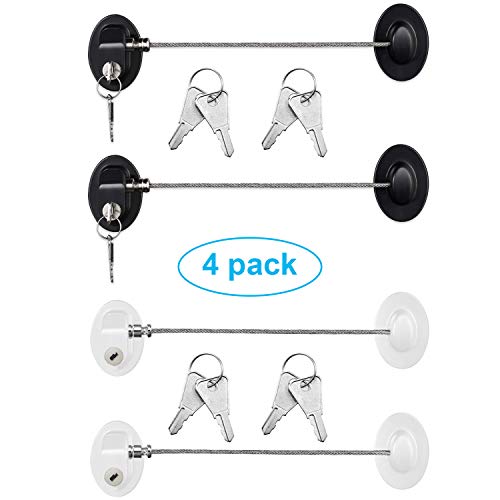 Hotop 4 Pack Refrigerator Lock Cabinet Locks with Keys Adhesive Freezer Door Fridge Drawer Lock for Child Safety and Privacy, No Drilling (White and Black)