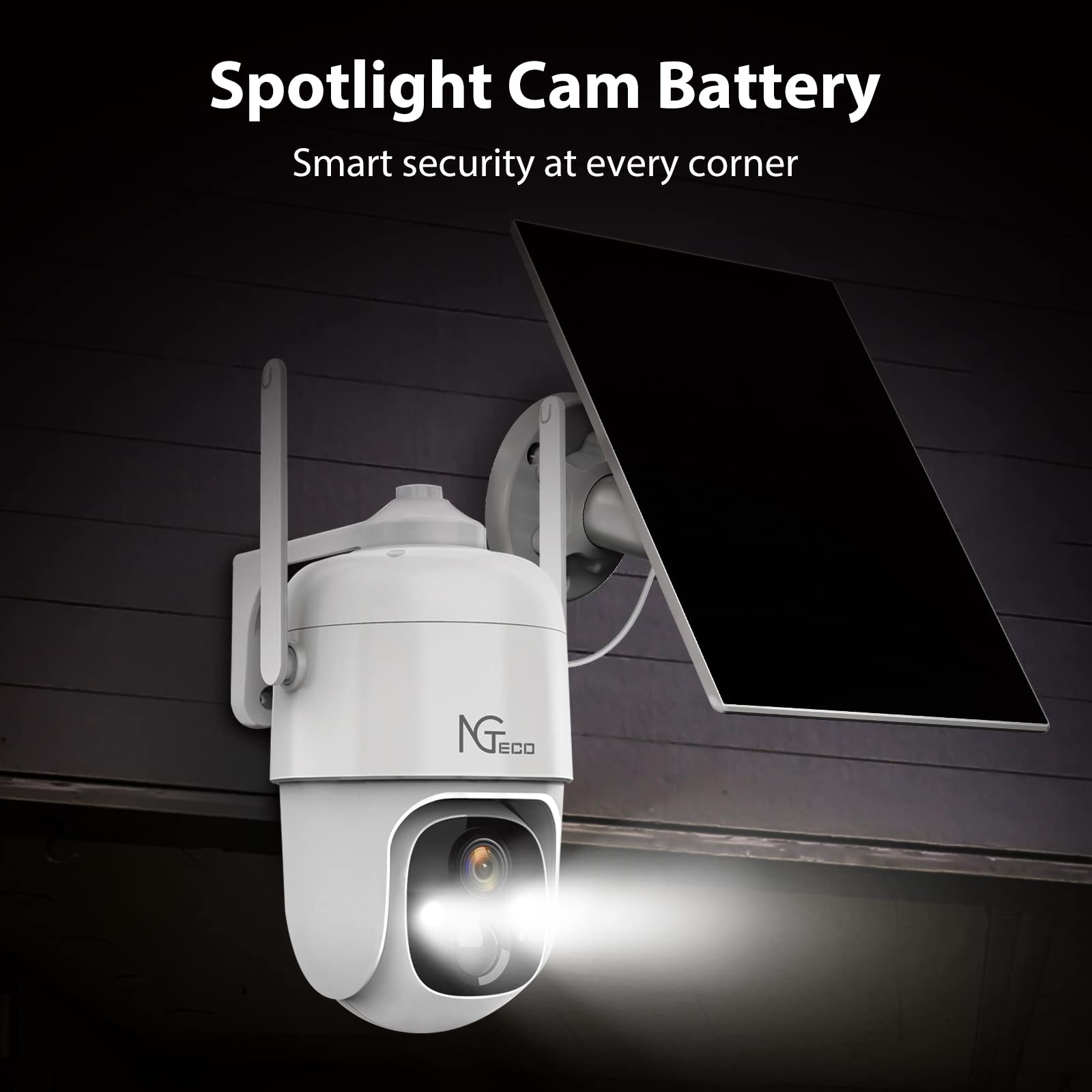 NGTeco Solar Security Cameras Wireless Outdoor with Solar Panel, Rechargeable Battery Powered IP65 Waterproof 1080P 2.4G WiFi Cameras for Home Security, 30 Days Free Cloud Storage