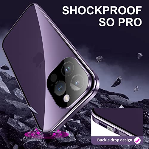 Jonwelsy Anti Peeping Case for iPhone 14 Pro Max, 360 Degree Front and Back Privacy Tempered Glass Cover, Anti SPY Screen, Anti Peep Magnetic Adsorption Metal Bumper for iPhone 14 Pro Max (Purple)