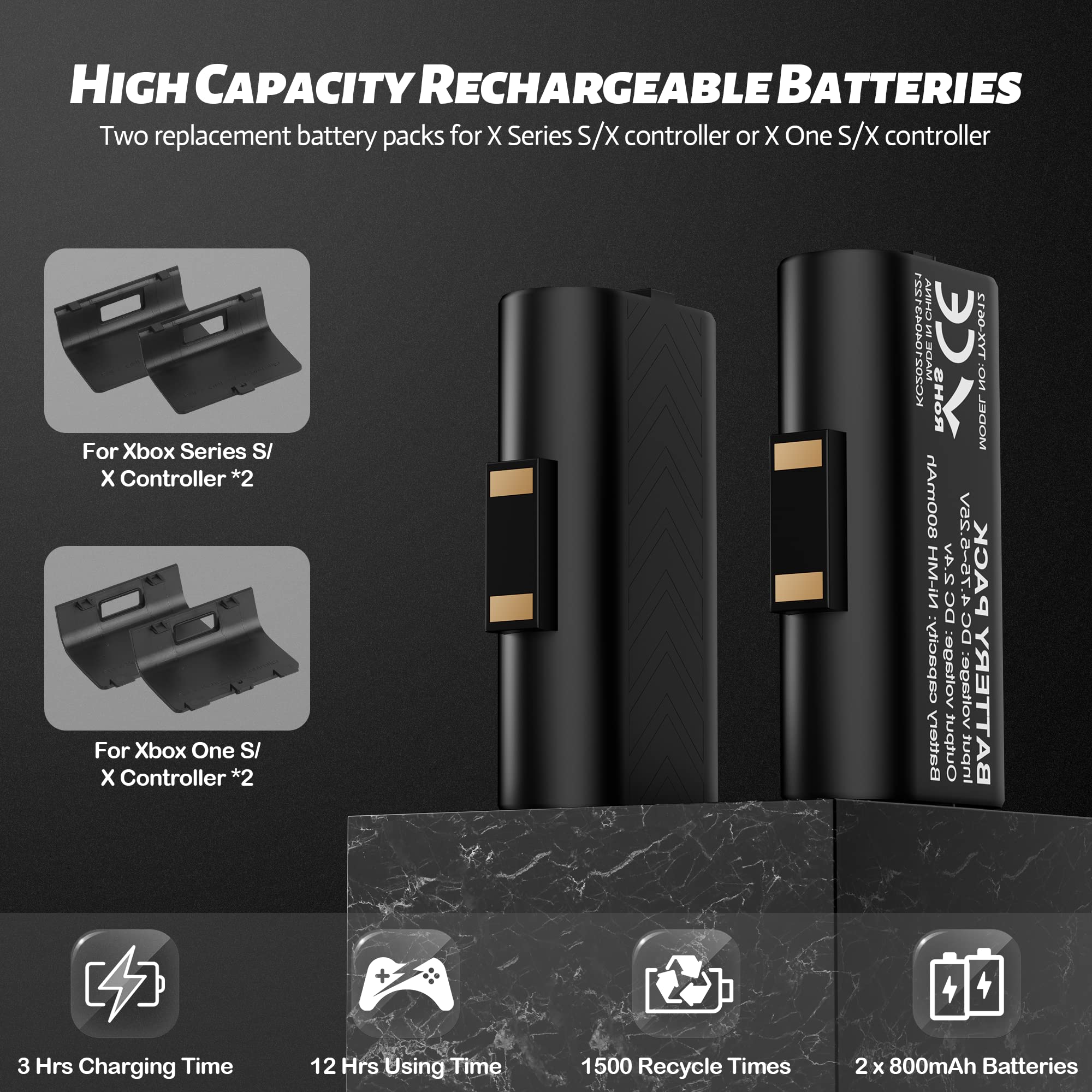 Charging Stand for Xbox Series X, RTTACRTT Dual Controller Charging Station Dock with 2 Rechargeable Battery Pack, 10 Game Storage Organizer & Headphone Holder for Xbox Series X Accessories