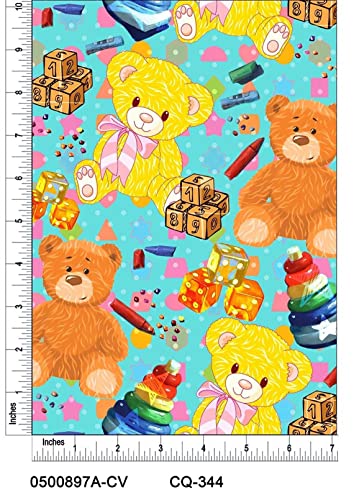 Texco Inc 100% Combed Quilting Prints Craft Cotton Apparel Home/DIY Fabric, Yellow Baby Blue Red 1 Yard