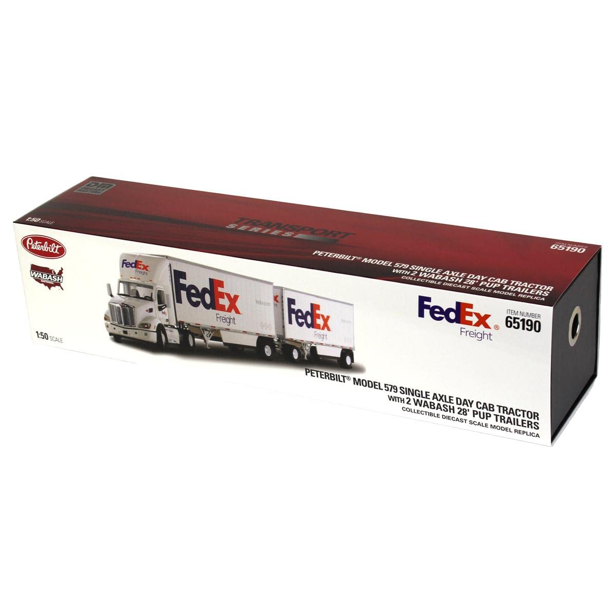 Diecast Masters 1/50 Limited Edition FedEx Peterbilt 579 Single Axle Day Cab w/ 2 Wabash 28β Pup Trailers 65190