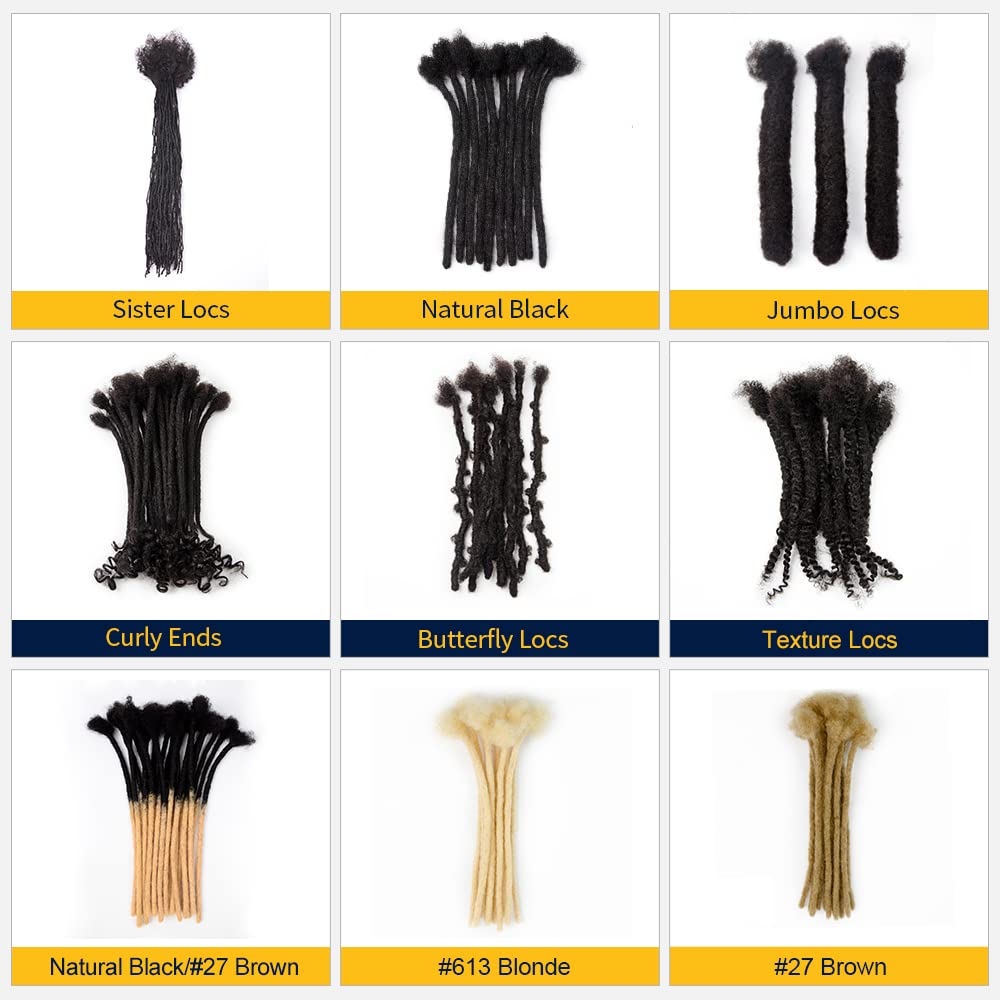 FAMILOCS 100％ Human Hair Loc Extensions 8 Inch 0.6cm Width Full Hand-made Permanent Dreadlock Extensions for Women/Men Can Be Dyed and Bleached, with Crochet Hook and Comb (#613 Blonde/70 Strands)