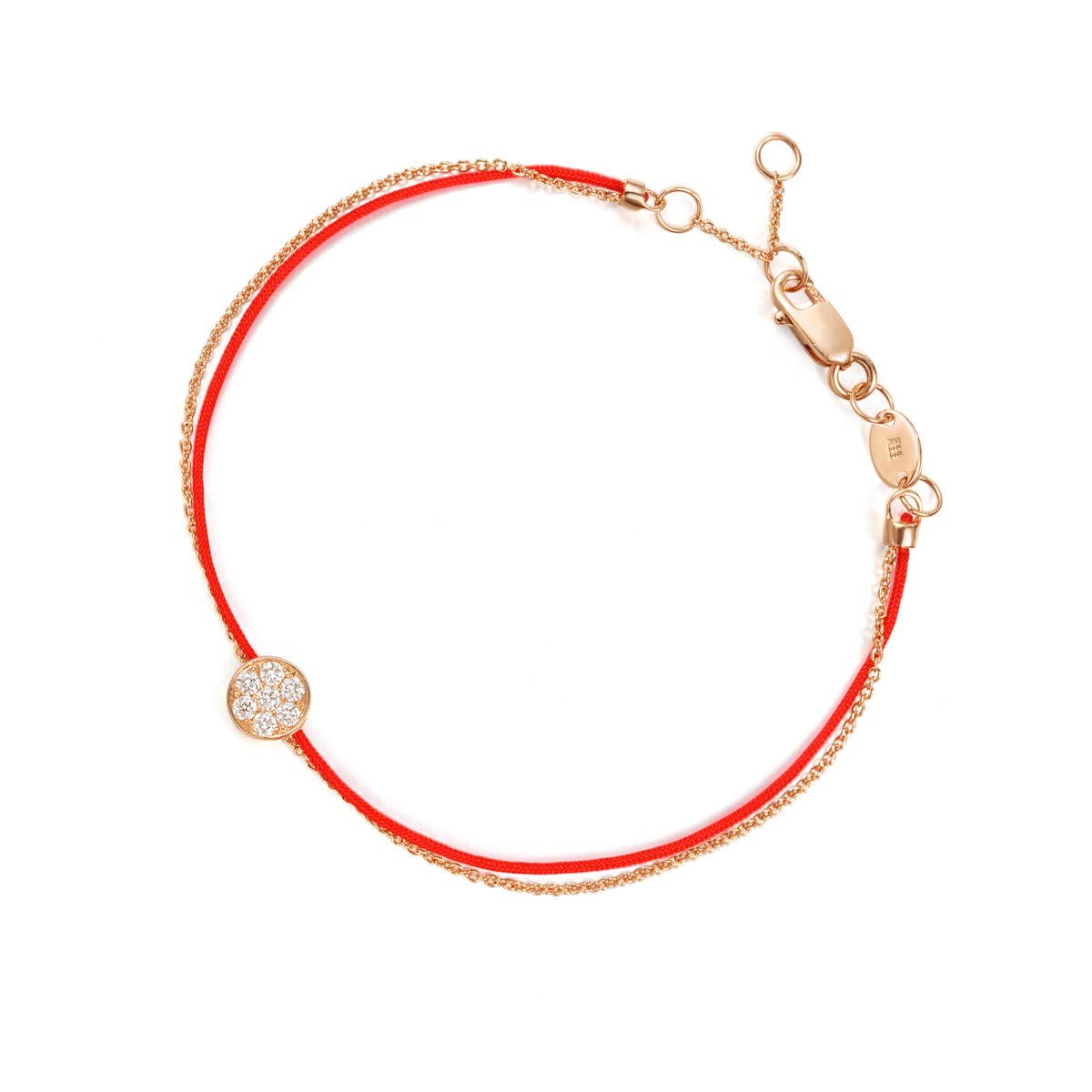 CHOW SANG SANG 18K Red Gold Round-Plated Carat (G-H Color, SI Clarity) Diamond Red Thread Bracelet for Women 87070B (Rose Gold, 7.4 Inches, (19 CM))