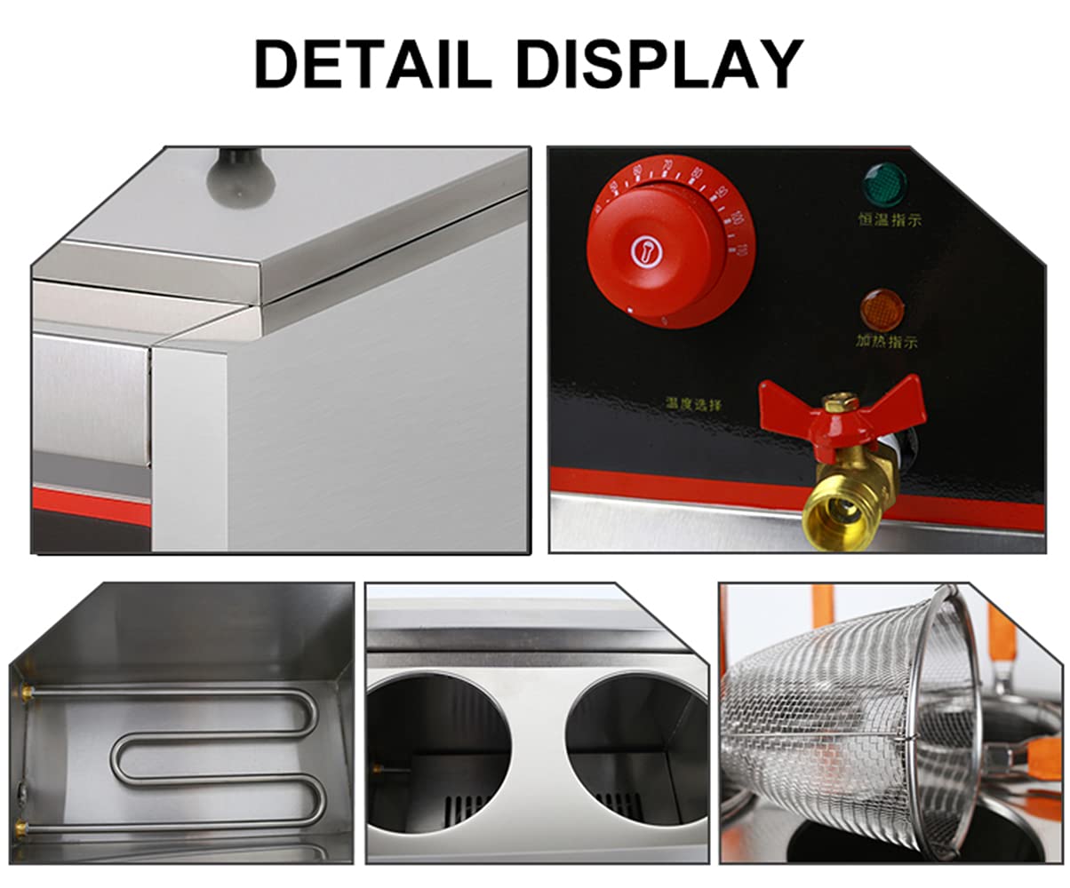PreAsion 220V Commercial Pasta Cooker 6 Holes Noodle Cooking Machine Pasta Makers Boiler Cooker Machine Noodles Table with 6 Basket Stainless Steel Blade Noodle Dumpling Maker with Noodle Filter