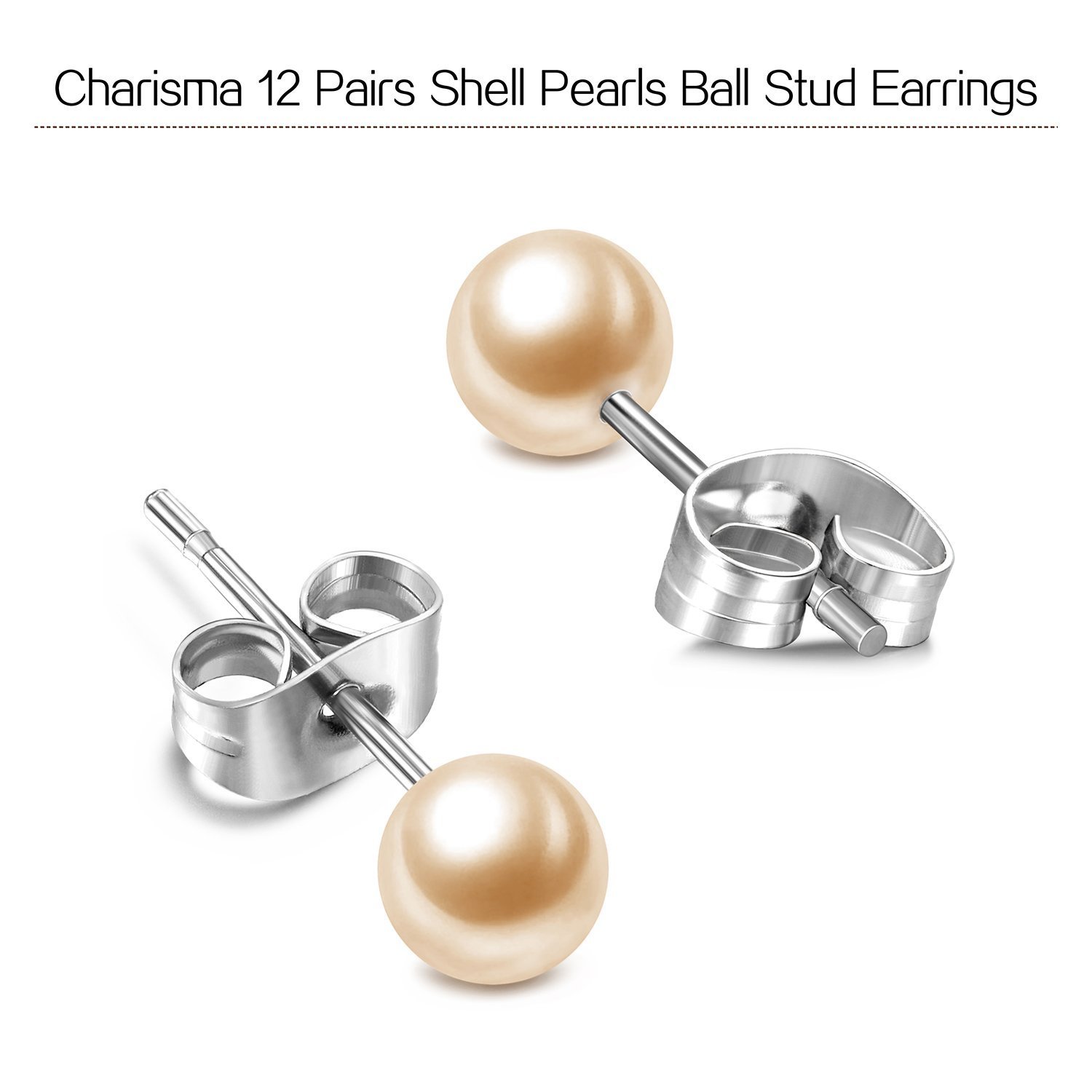 Charisma 6mm Composite Pearl Earrings Round Ball Pearls Stud Earrings Hypoallergenic 12 Pairs Mixed Color Imitation Pearl Earrings Set for Women