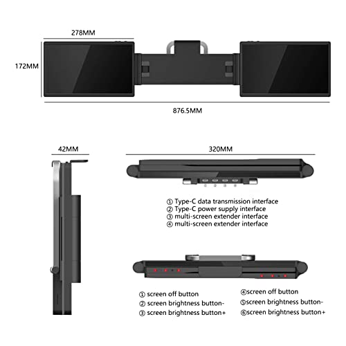 Gaweb Portable Screen Extender for Laptop, 12" 1920X1080 16:9 Dual Monitor with USB2.0/USB3.0/USB C, Suitable for 13"-16" Laptops Black 12"