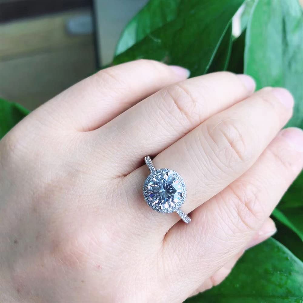 CHERUBIC Platinum Plated Round Halo Adjustable Ring For Women Crystal Cubic Zirconia Diamond Birthstone Rings