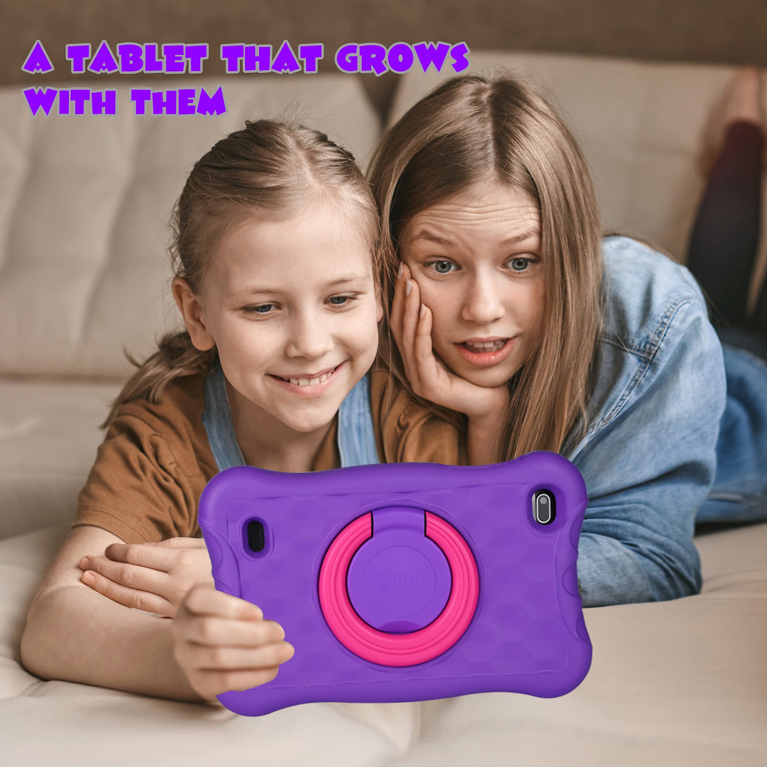 Contixo V10 Plus 7 inch Kids Learning Tablet Bundle - 2GB RAM 32GB Storage, Bluetooth, Android 10, Dual Cameras, Parental Control, Come with Kids Bluetooth Headphone & Tablet Bag - Purple-Set