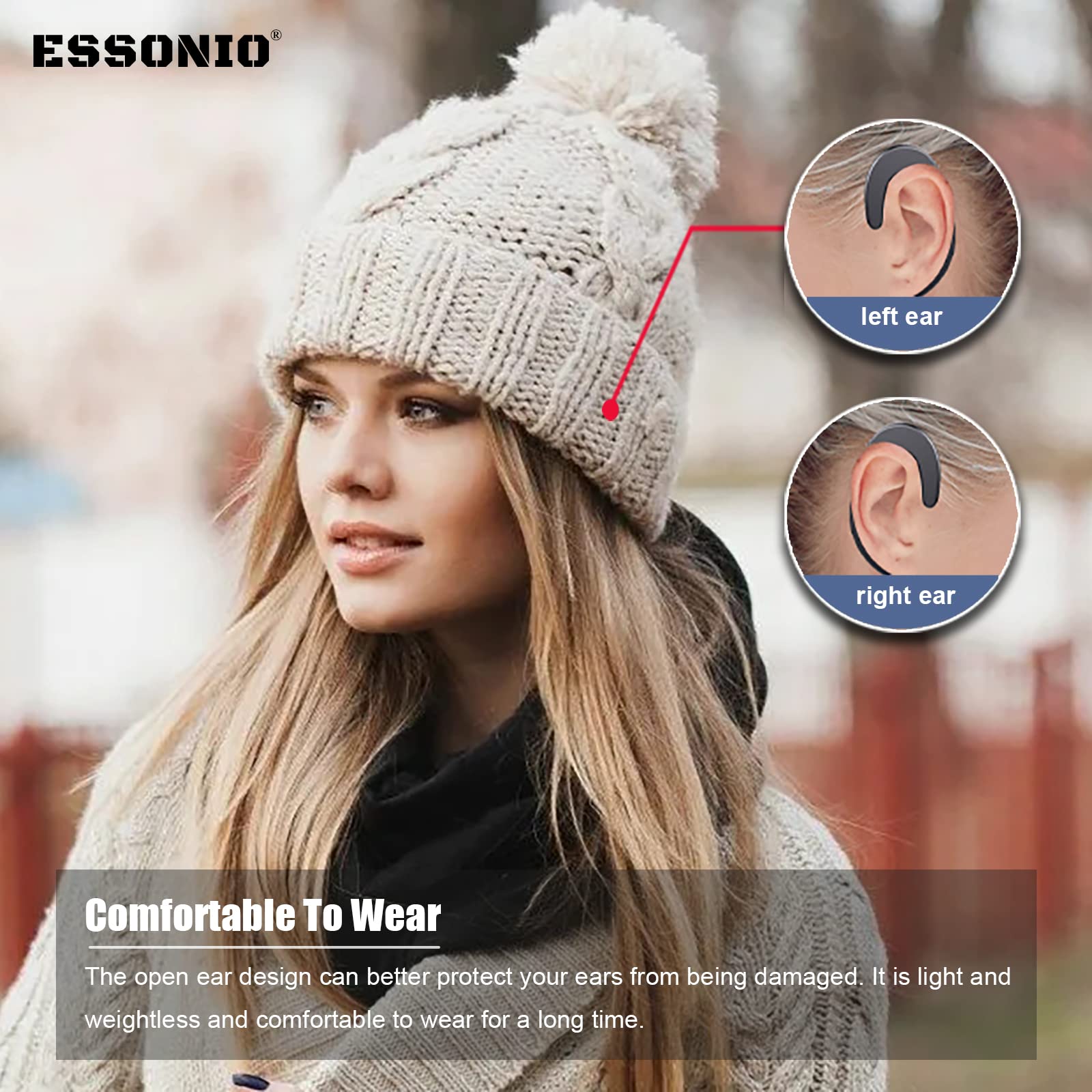 ESSONIO Open Ear Headphones Bluetooth earpiece Wireless Bluetooth Headphone with Microphone Headphone for Cell Phone Noise canceling Headphones