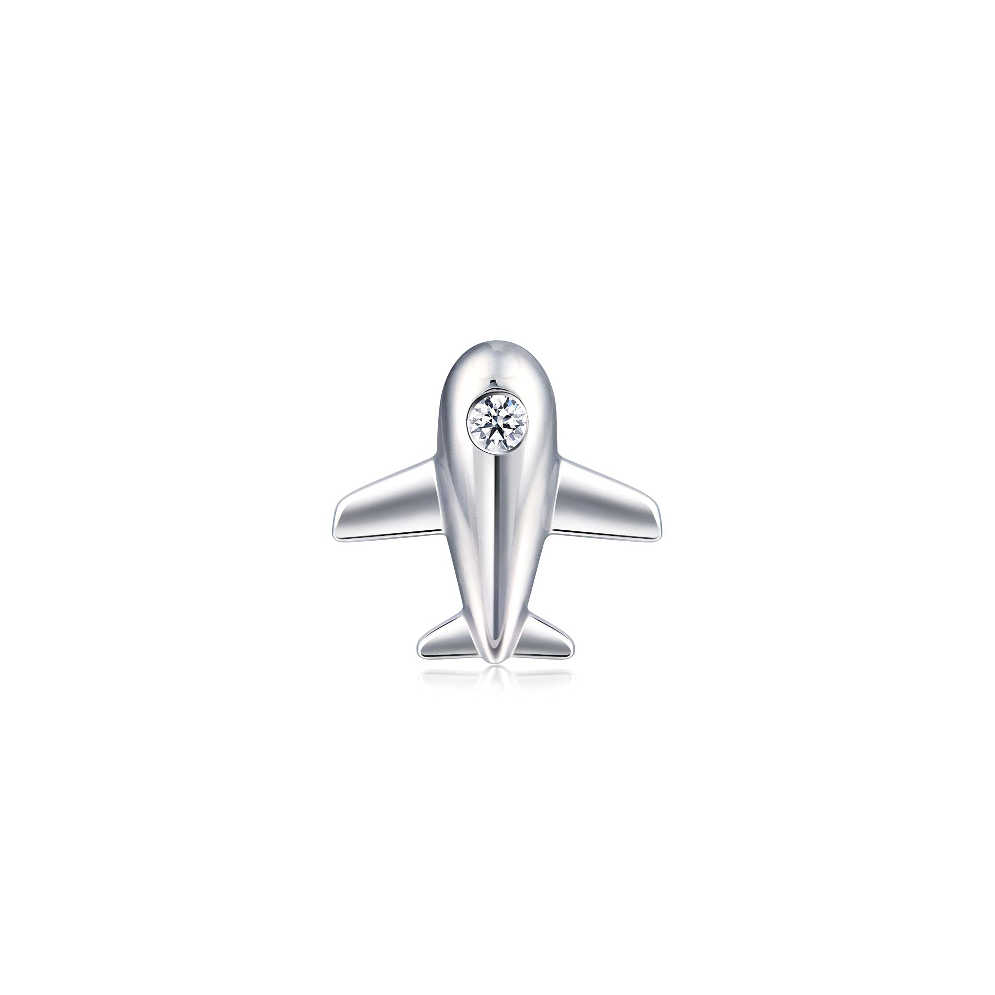 CHOW SANG SANG 950 Platinum Cute Plane Diamond Stud Single Earring for Women 92119E (Sold Single Not Pair)