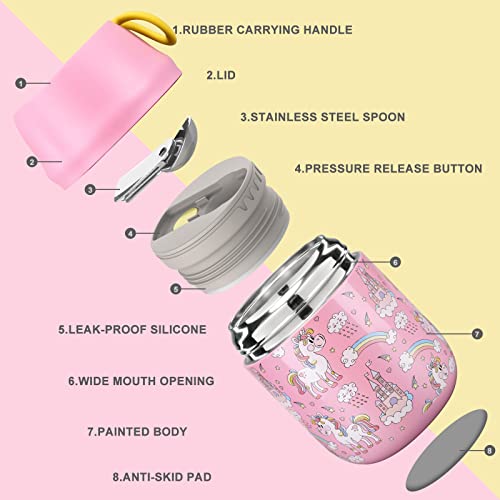 JOOPETALK Thermo for Hot Food Kids 17oz Soup Thermo Insulated Food Jar Lunch Container Keeps Hot/Cold Vacuum Stainless Steel Thermo Lunch Box With Handle Folding Spoon for School, Office, Travel