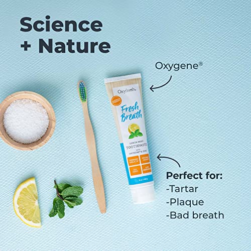 Premium Oxyfresh Lemon Mint Fresh Breath Toothpaste โ Low Abrasion Toothpaste for Bad Breath - SLS & Fluoride Free Toothpaste โ Anti Plaque & Tartar Control Toothpaste with Essential Oils. 5oz