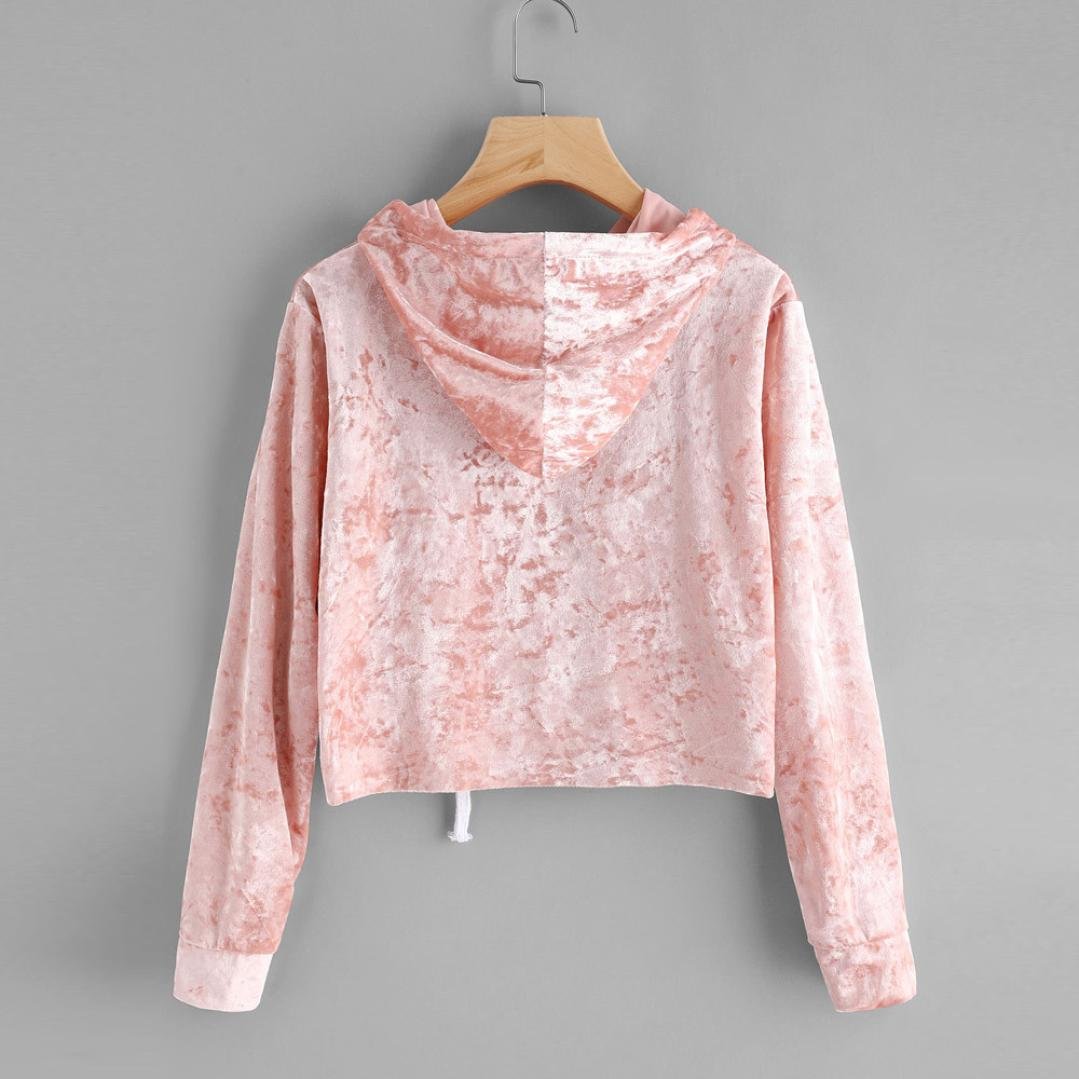 Women Blouse,IEason Womens Long Sleeve Hoodie Sweatshirt Jumper Hooded Pullover Tops Velvet Blouse (L, Pink)