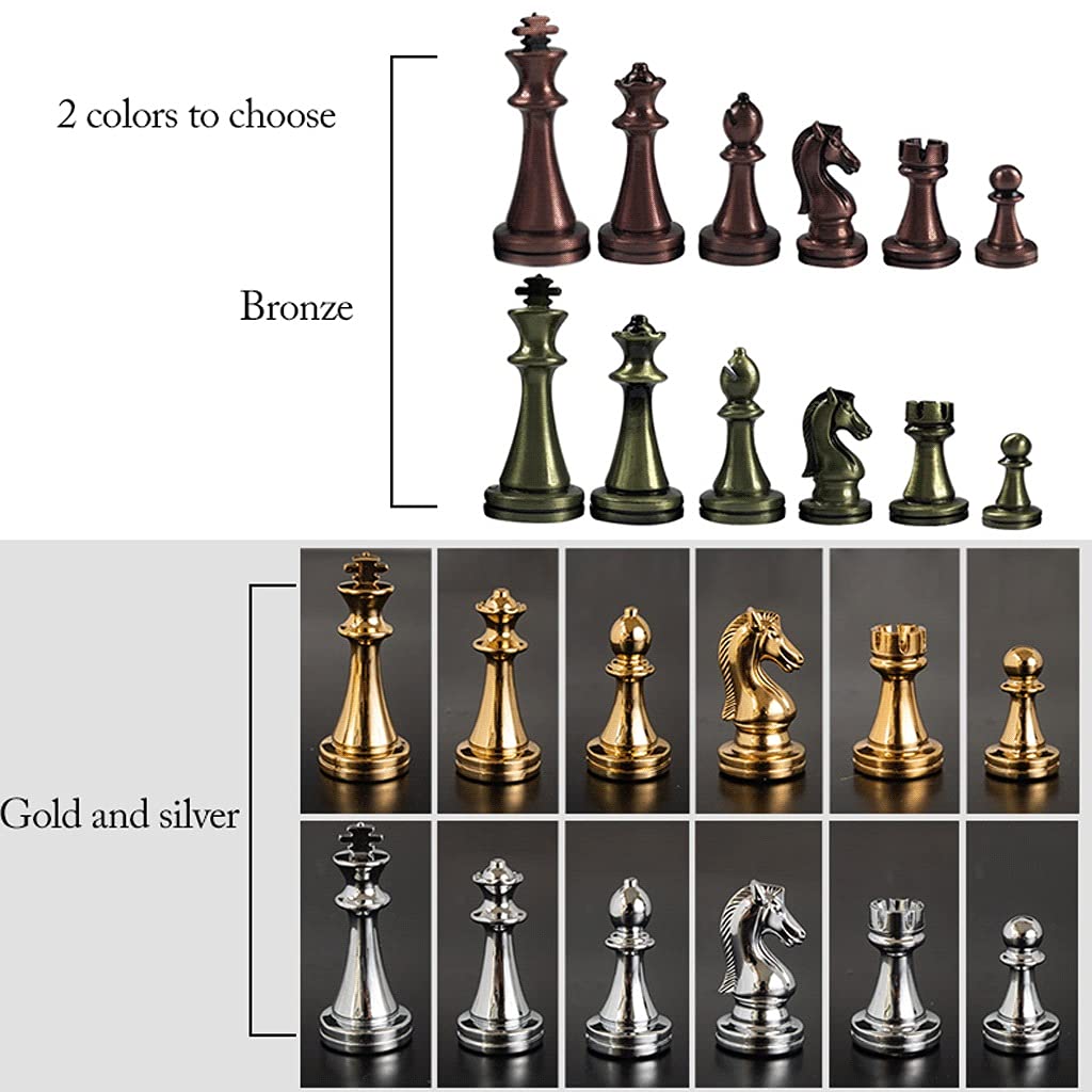 Chess Set Folding Metal Chess Set Chess Set with Storage for Retro Copper Plated Metal Chess Pieces Wooden Board Game Gift