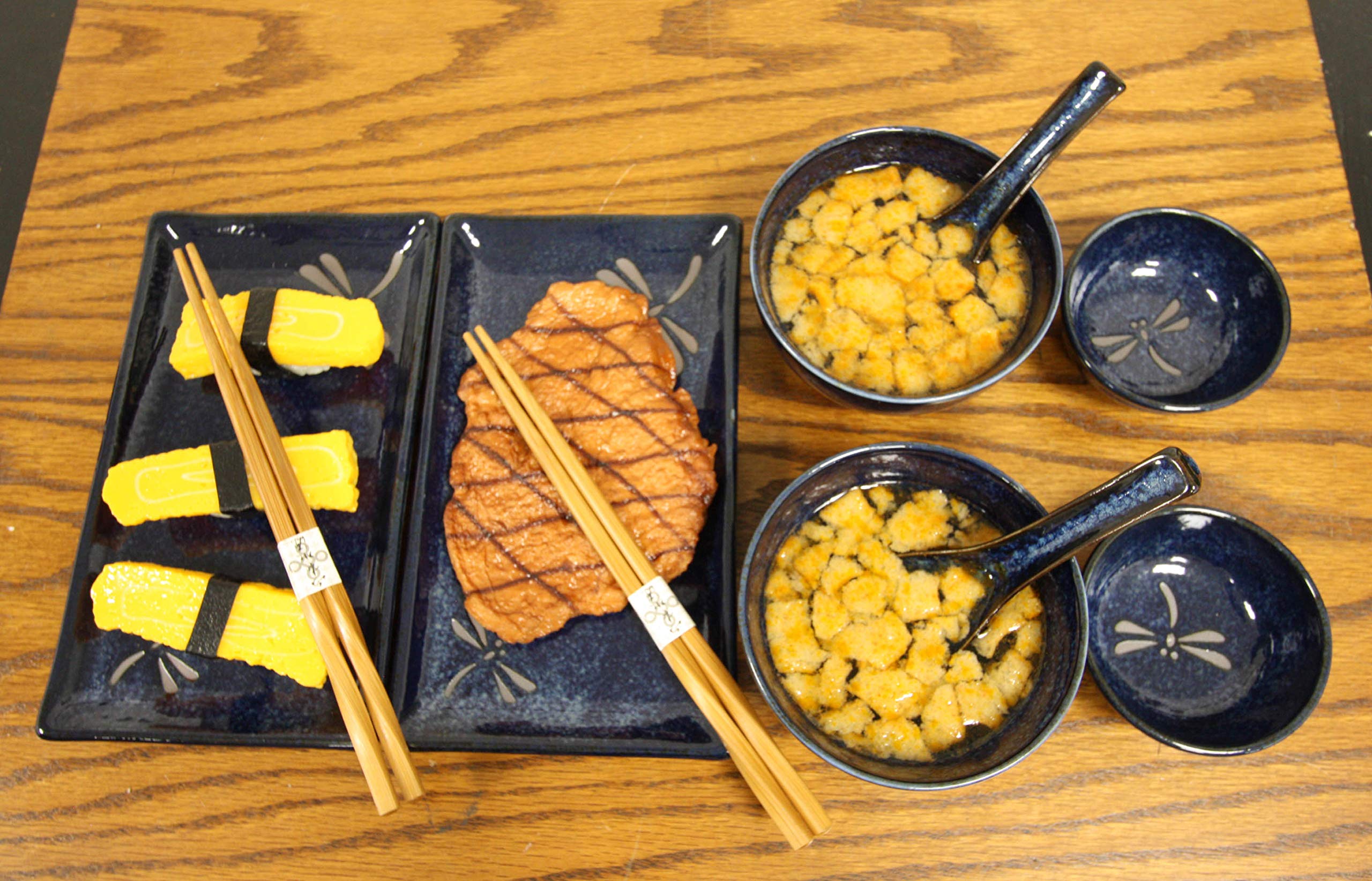 Ebros Gift Japanese Mino Ware Tombo Dragonfly Blue Porcelain Sushi Dinnerware 10pc Set For 2 People Pairs of Sushi Plates Soup And Sauce Bowls Bamboo Chopsticks Asian Soup Spoons Housewarming Gift