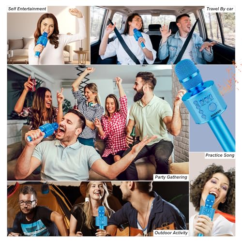 BONAOK Wireless Bluetooth Karaoke Microphone, 3-in-1 Portable Handheld Mic Speaker for All Smartphones,Gifts for Boys Kids Adults All Age Q37(Blue)
