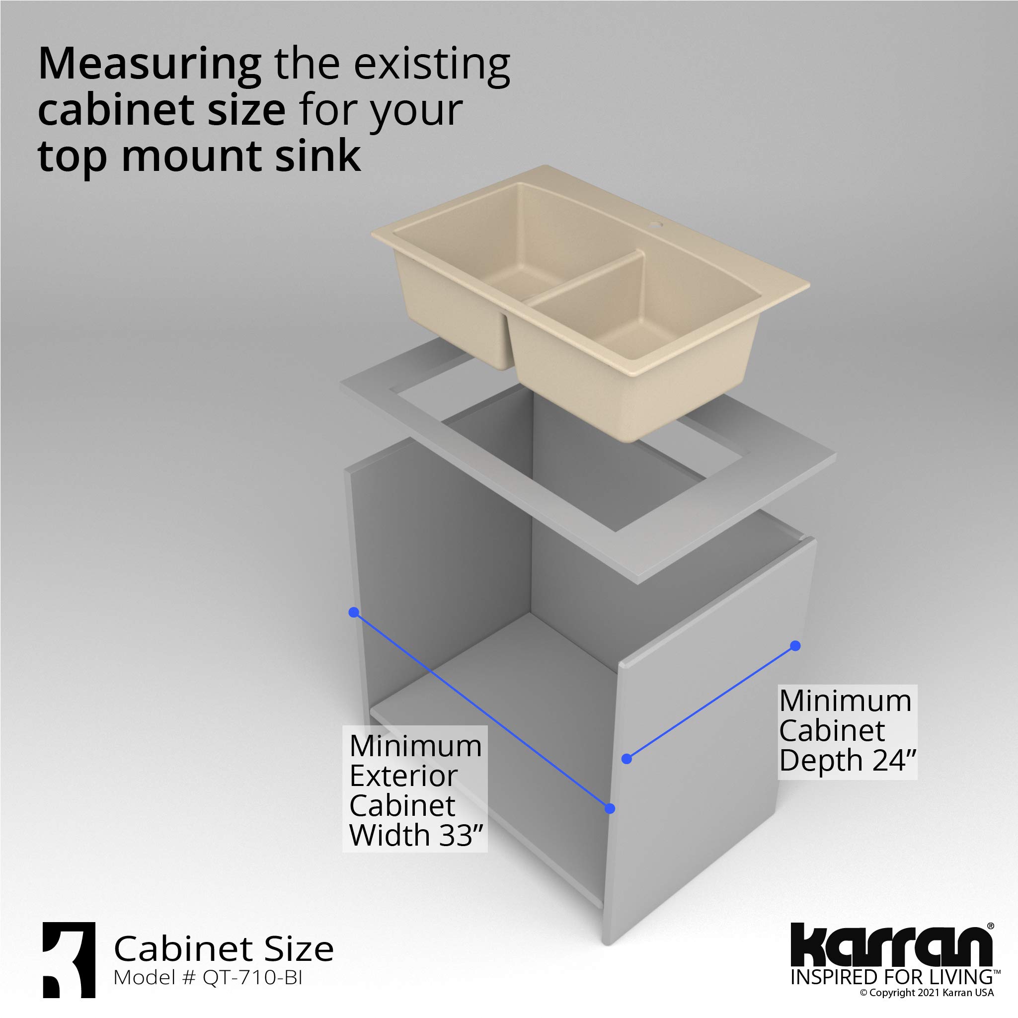Karran QT-710 Drop-in Quartz Composite 33 in. 1-Hole 50/50 Double Bowl Kitchen Sink in Bisque
