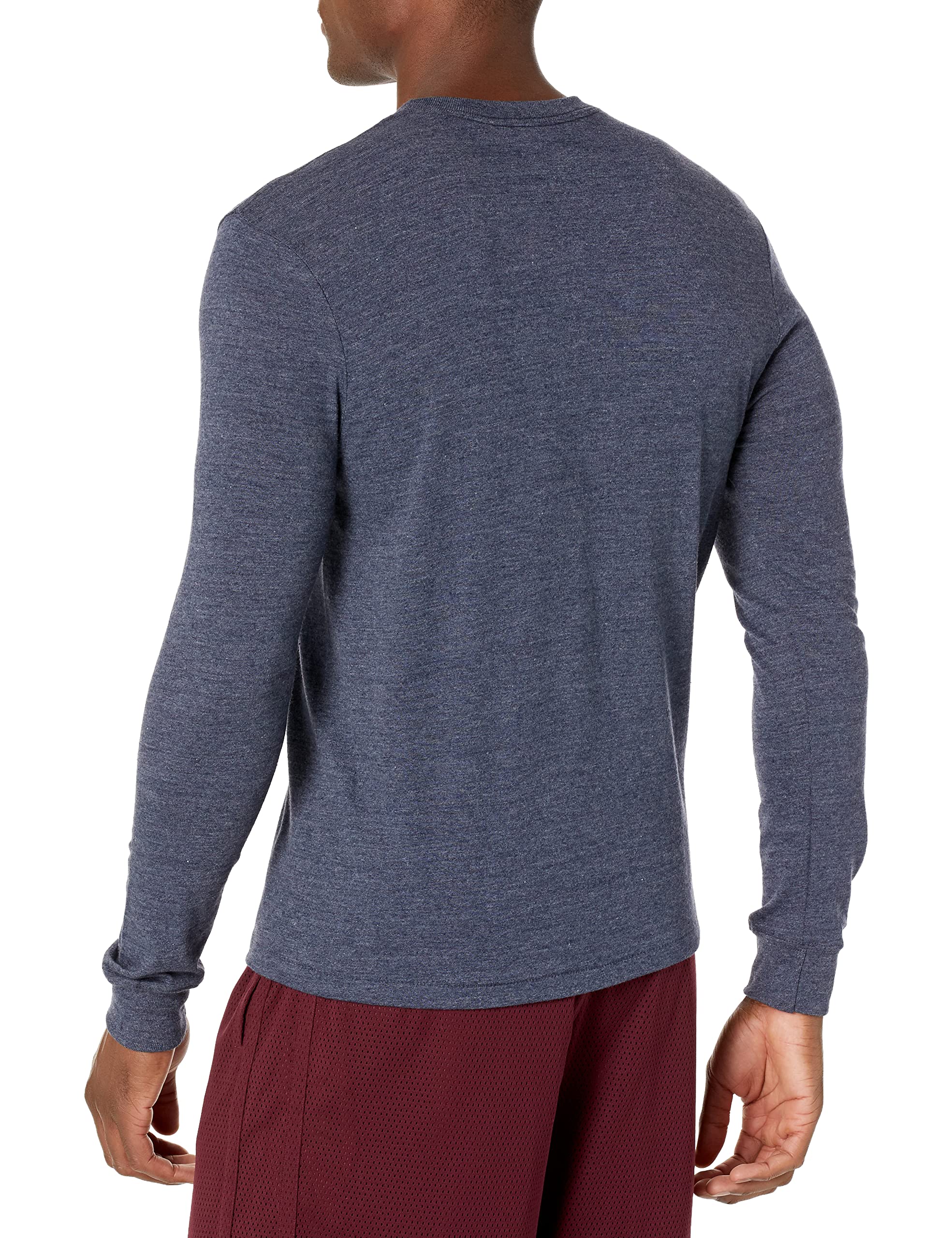 Champion Powerblend Tee, Crewneck, Men’s Long Sleeve T-Shirt, Navy Heather-586IKA, X-Large