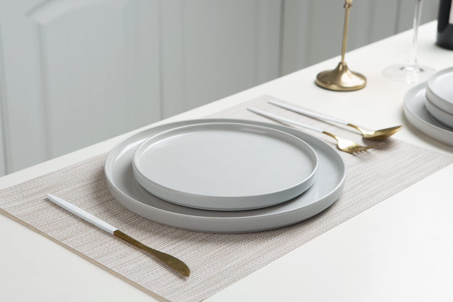 famiware Nebula 6 Pieces Dinner Plates, 10.2" Plates Set, Scratch Resistant, Stoneware Dinnerware, Kitchen Modern Rustic Dishes, Light Gray