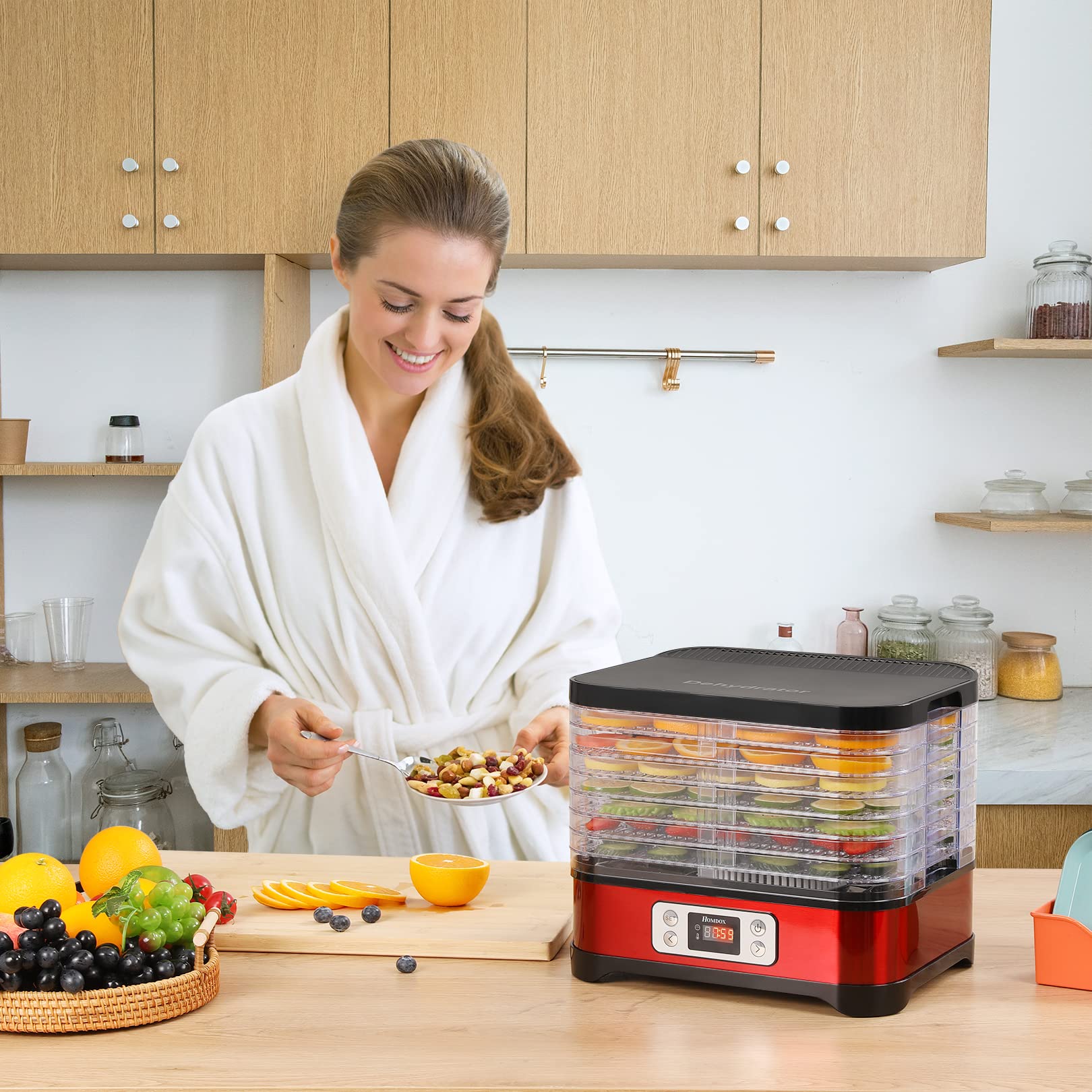 COOCHEER Food Dehydrator Machine, 400W 8 Trays Dehydrators for Food and Jerky with 72H Digital Timer and 95-158β Temperature Control, BPA-Free, Fruit Dehydrator Perfect for Meat, Jerky, Herbs, Red