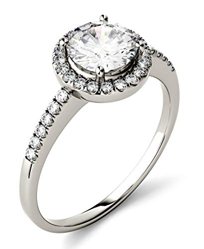 Charles & Colvard Created Moissanite 6.5mm Round Cut Engagement Ring for Women | 1.3 cttw DEW | Lab Grown | Solid 14K White Gold with Rhodium | Size 6