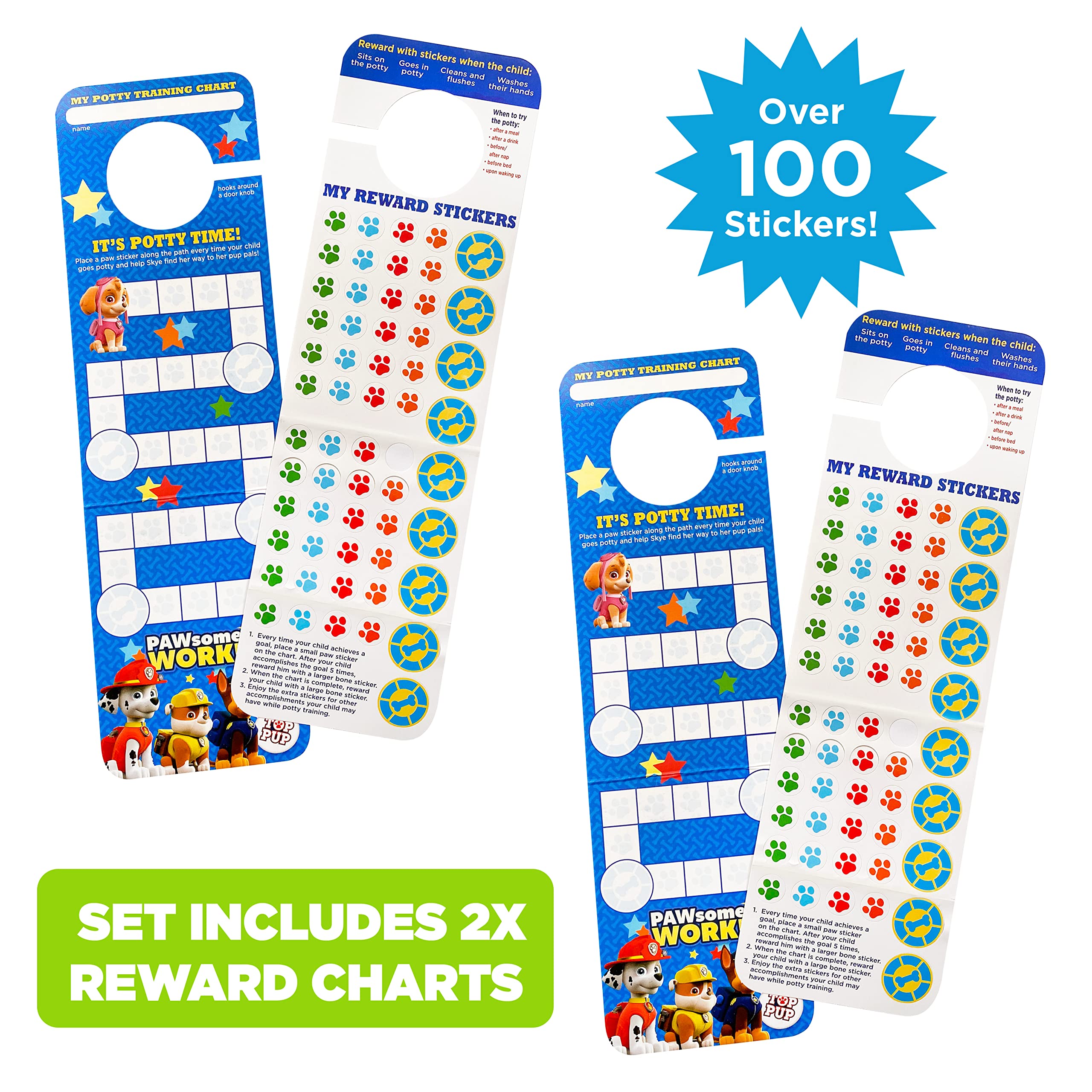 Nickelodeon PAW Patrol Potty Training Stickers Rewards Kit for Kids Learning to Use The Toilet, Blue, 2 Piece
