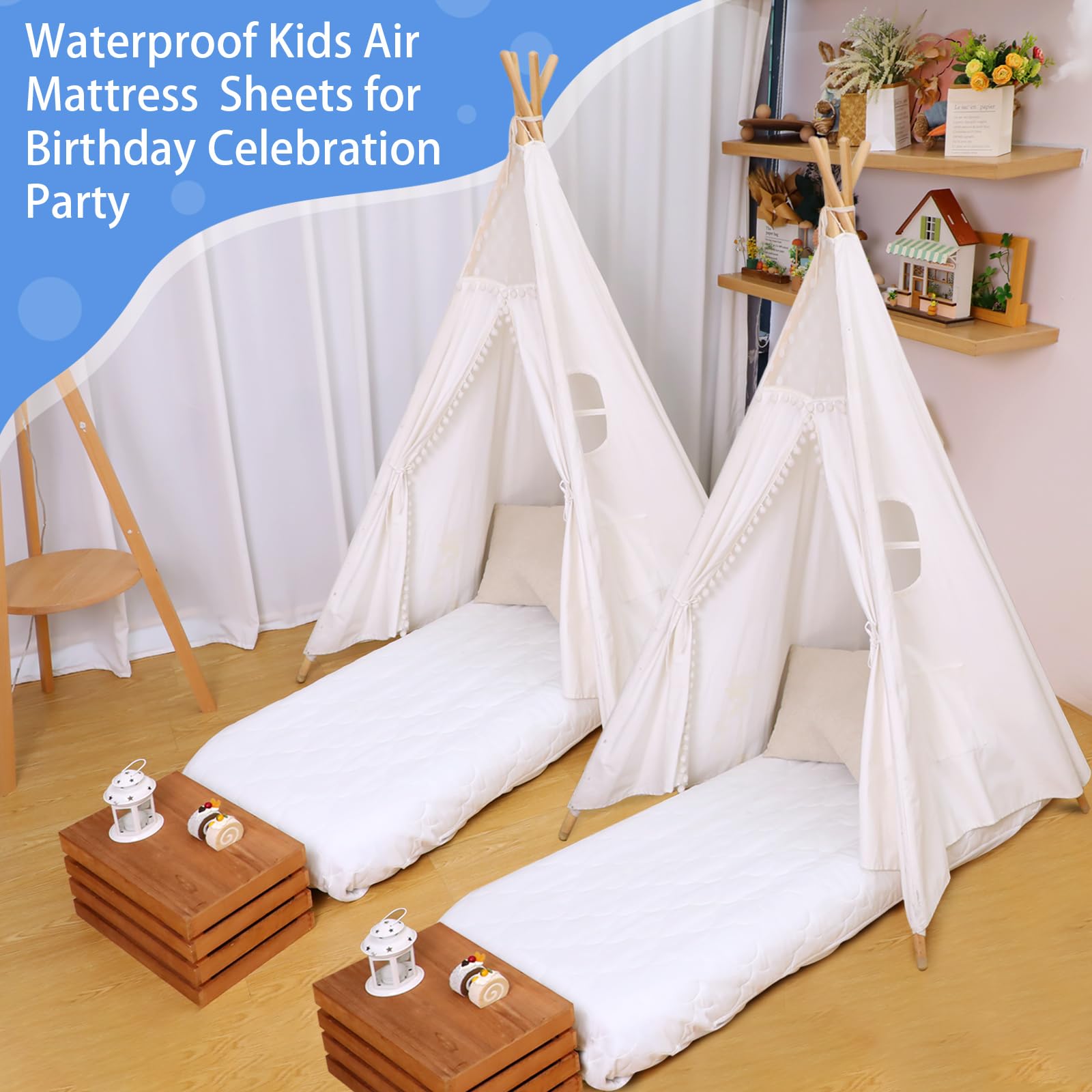 Fanfanwin 6 Pack Air Mattress Pad Sheets Cover Waterproof Mattress Protector Inflatable Airbed Fitted Sheets Soft Air Mattress Pad for Boys Girls Sleepover Party