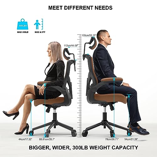 π―πΆπ΄π¬ πΆπππ°πͺπ¬ πͺπ―π¨π°πΉ, Ergonomic Mesh Desk Chair, High Back Computer Chair- Adjustable Headrest with Flip-Up Arms, Lumbar Support, Swivel Executive Task Chair (Mummy Brown, Modern)