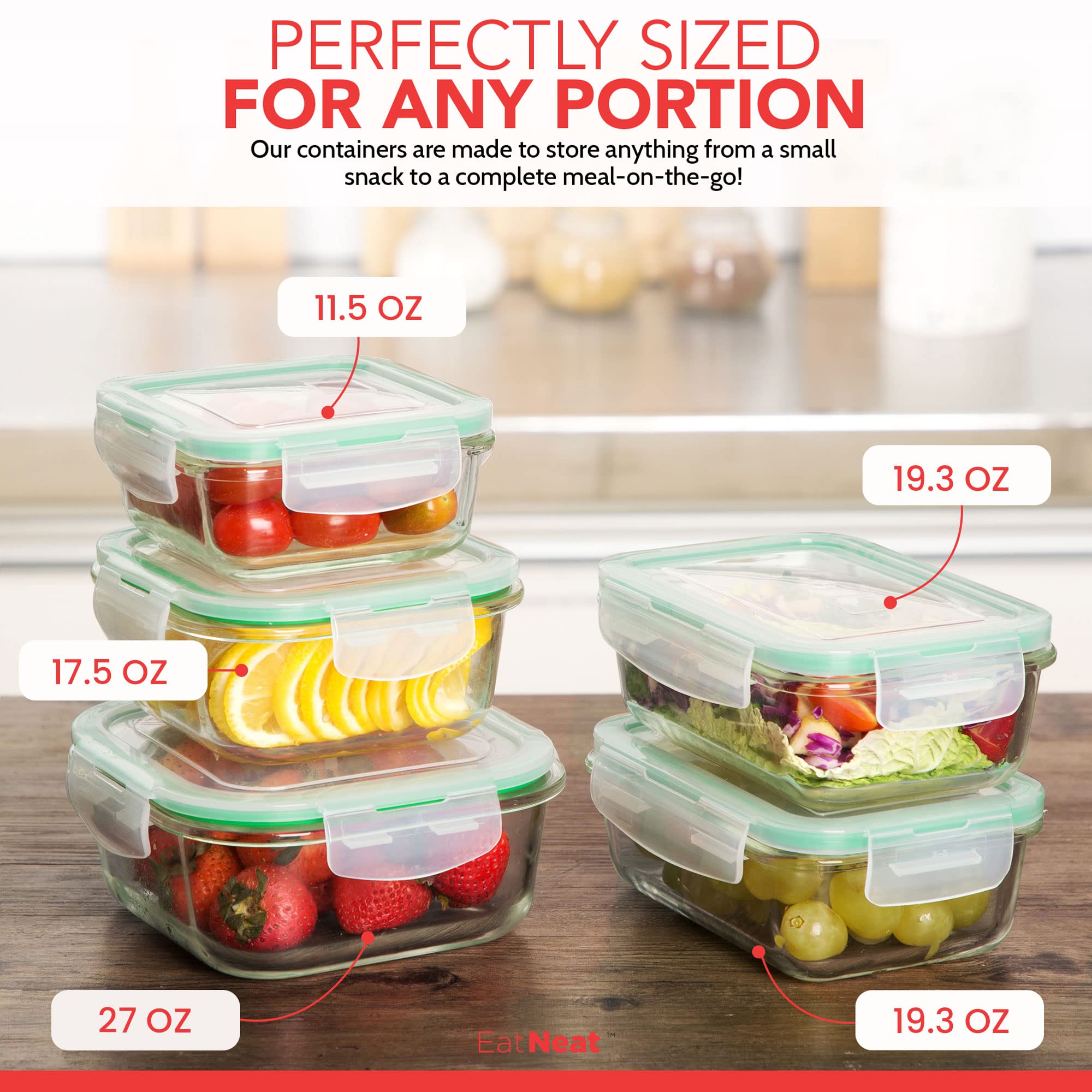 EatNeat 5-Pack of Glass Food Storage Containers with Airtight Snap Locking Lids to Keep Food Fresh Extra Large Bamboo Cutting Board Set