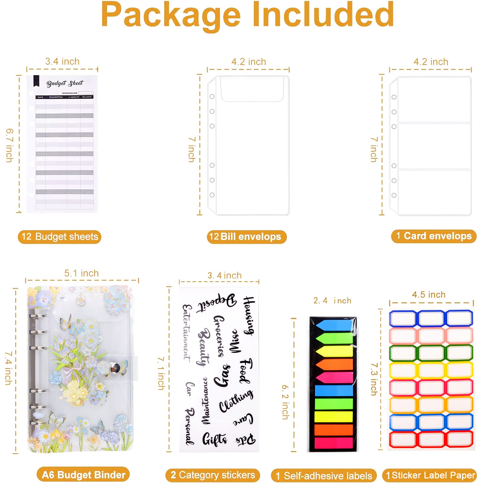 ChezMax Budget Binder,Envelope Tracker Set for Saving Money, A6 Size Cash Expense Envelopes with 1 DIY Sticker, 12 PCS Monthly Budgeting Planner & Money Organizer Pockets,1 3 Pockets Card Sheet