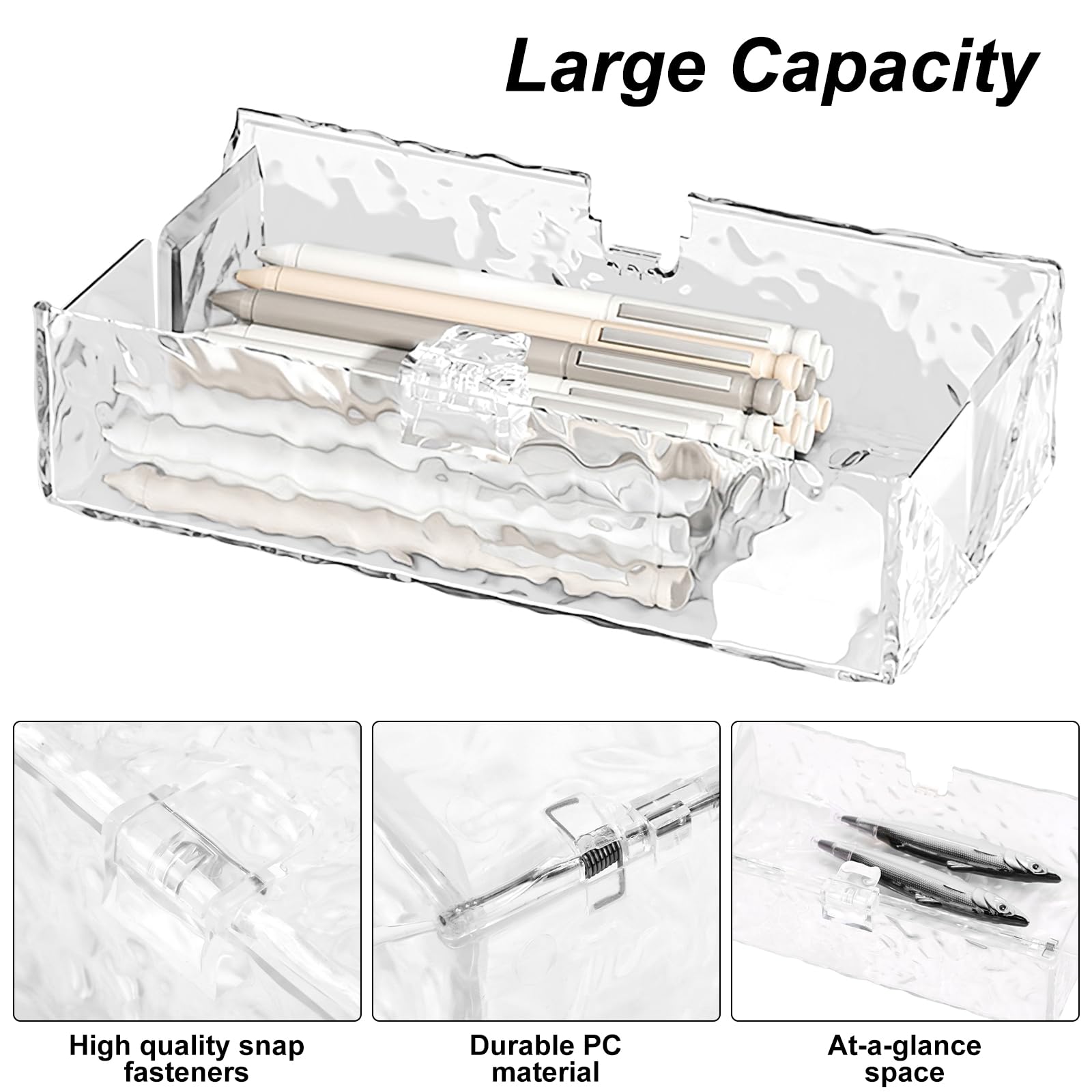 elephtree Glacier Pencil Case,Large Capacity Plastic Pencil Case Organizer Translucent Multi Functional Automatic Push Buttons Pencil Box Sketching Storage Box with 2 Pieces Cute Fish Pens