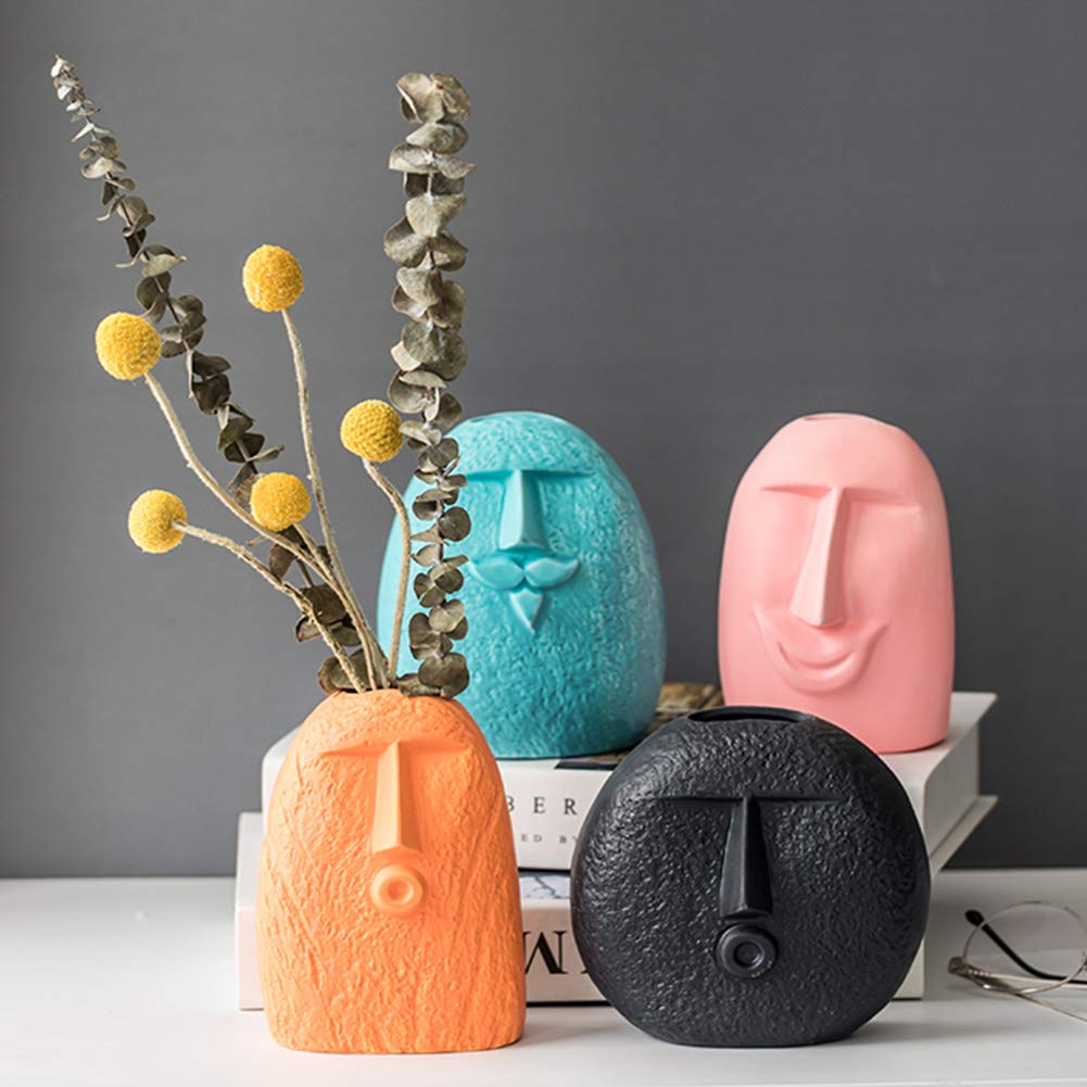 Souleden Statue Face Head Vase Creative Art Ceramic Flower Vase Small Irregular Plant Pots Desktop Expression Planter for Home Abstract Decor Living Room Office Wedding Indoor Outdoor Garden (White C)