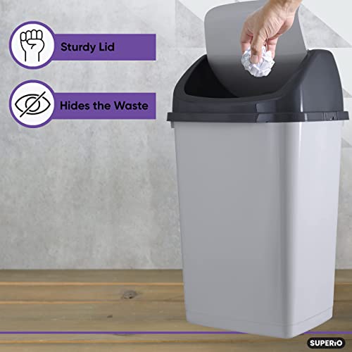 Superio Swing Top Trash Can, Waste Bin for Home, Kitchen, Office, Bedroom, Bathroom, Ideal for Large or Small Spaces - White Smoke (3 Pack- 4.5 Gal, 9 Gal, 13 Gal)